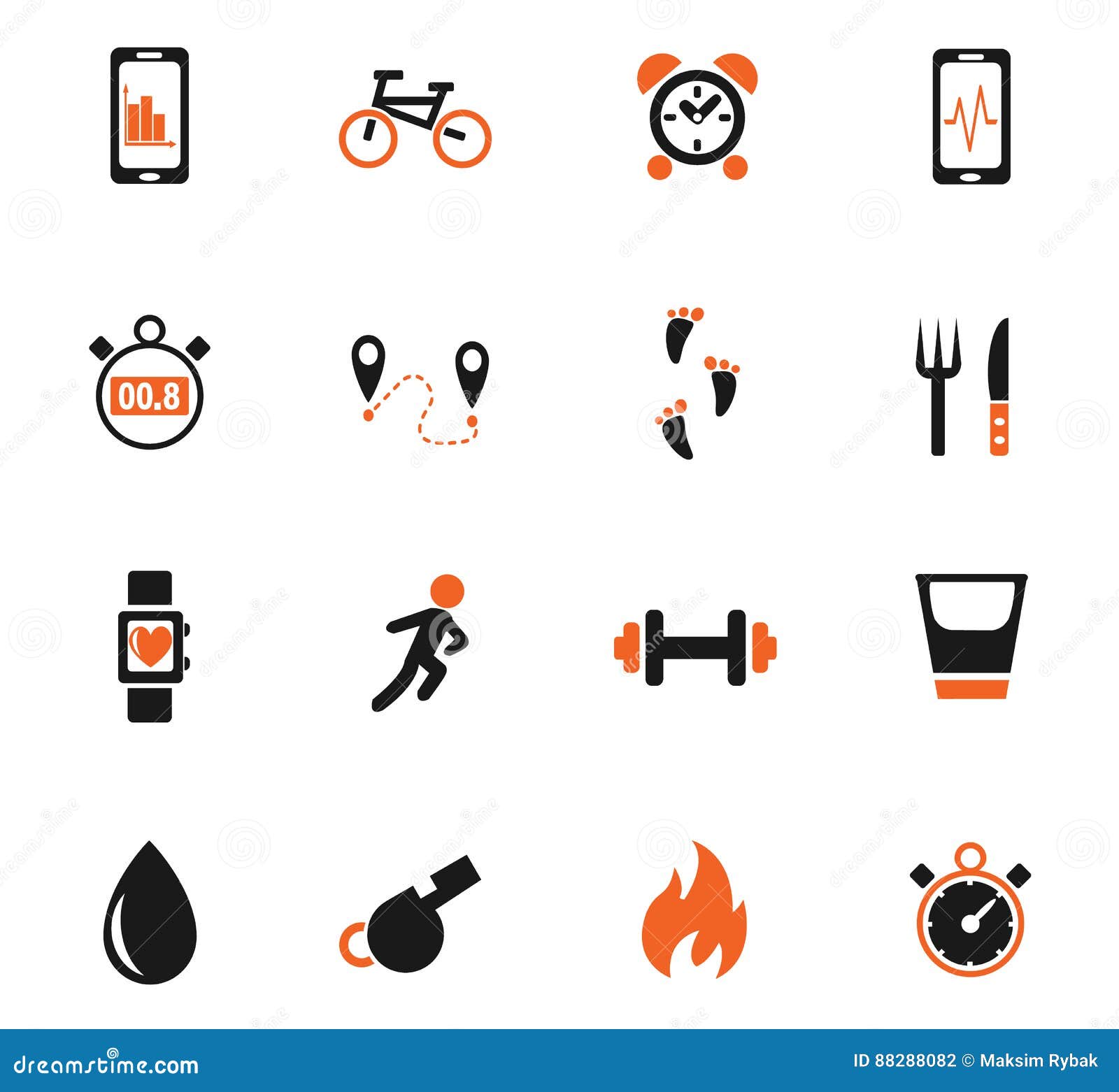 Monitoring apps icon set stock illustration. Illustration of jogging ...