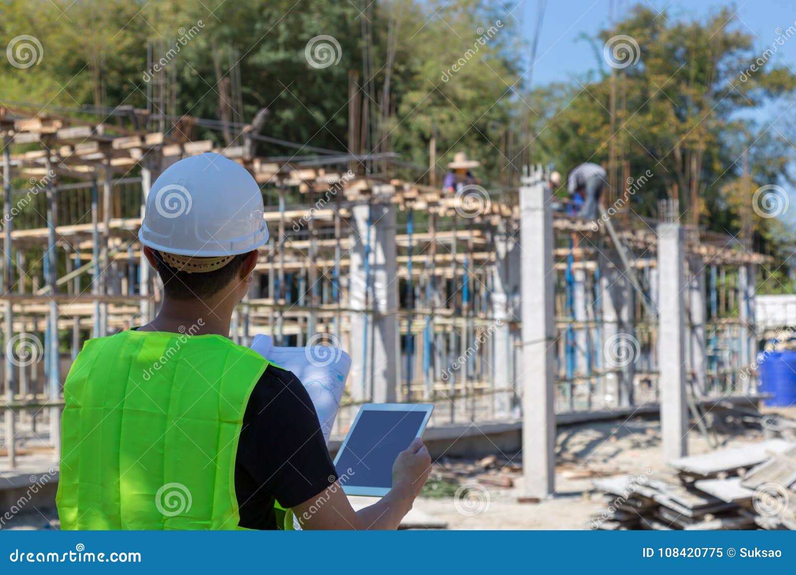 Monitoring Construction Area. Stock Image - Image of helmet, activity ...