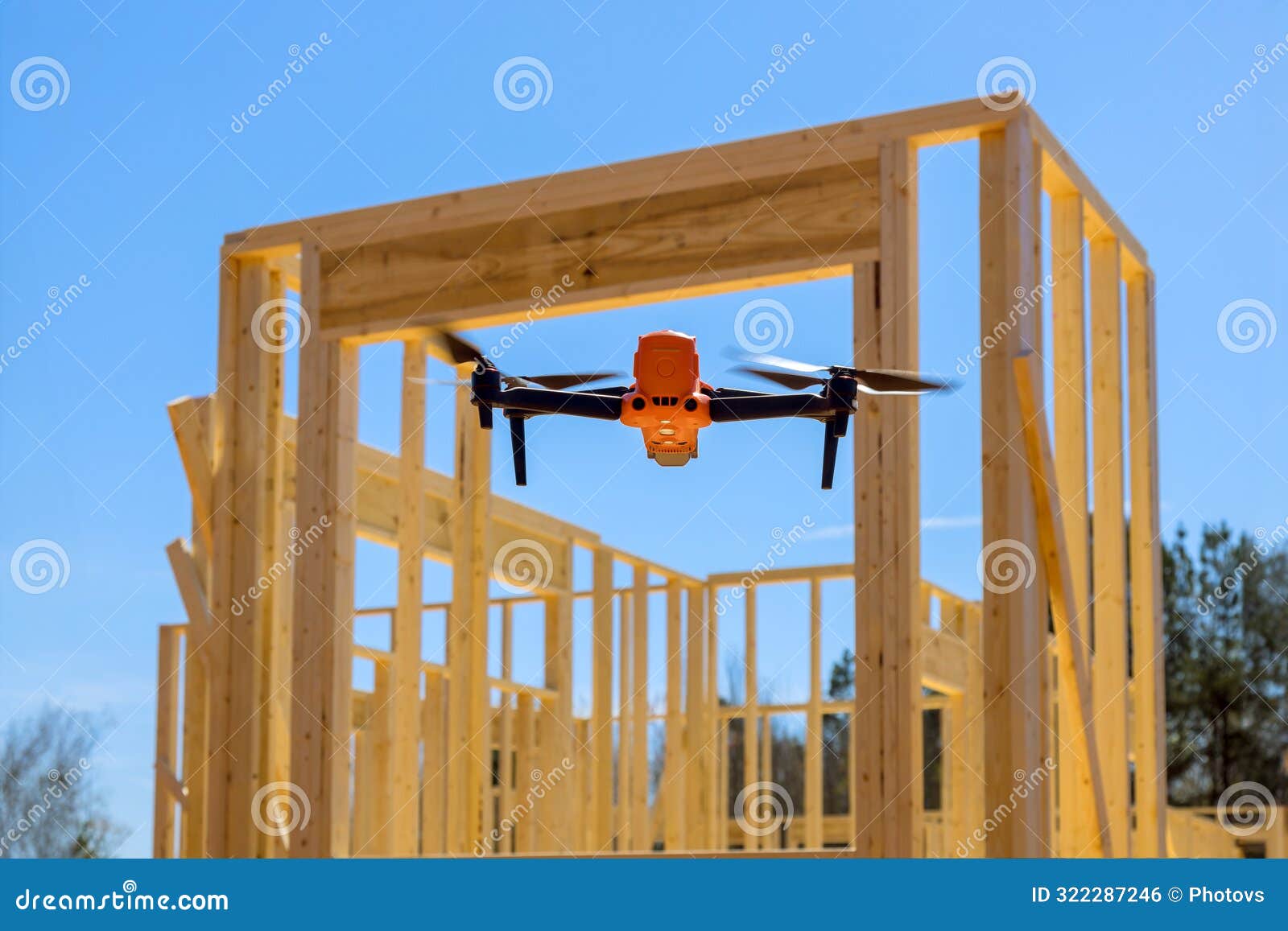 Monitoring Contractor Inspects Construction Site with a Drone Stock ...
