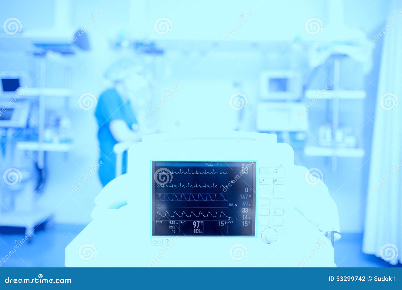 Monitoring Patient`s Vital Sign In Operating Room. Doctor Cheking At ...