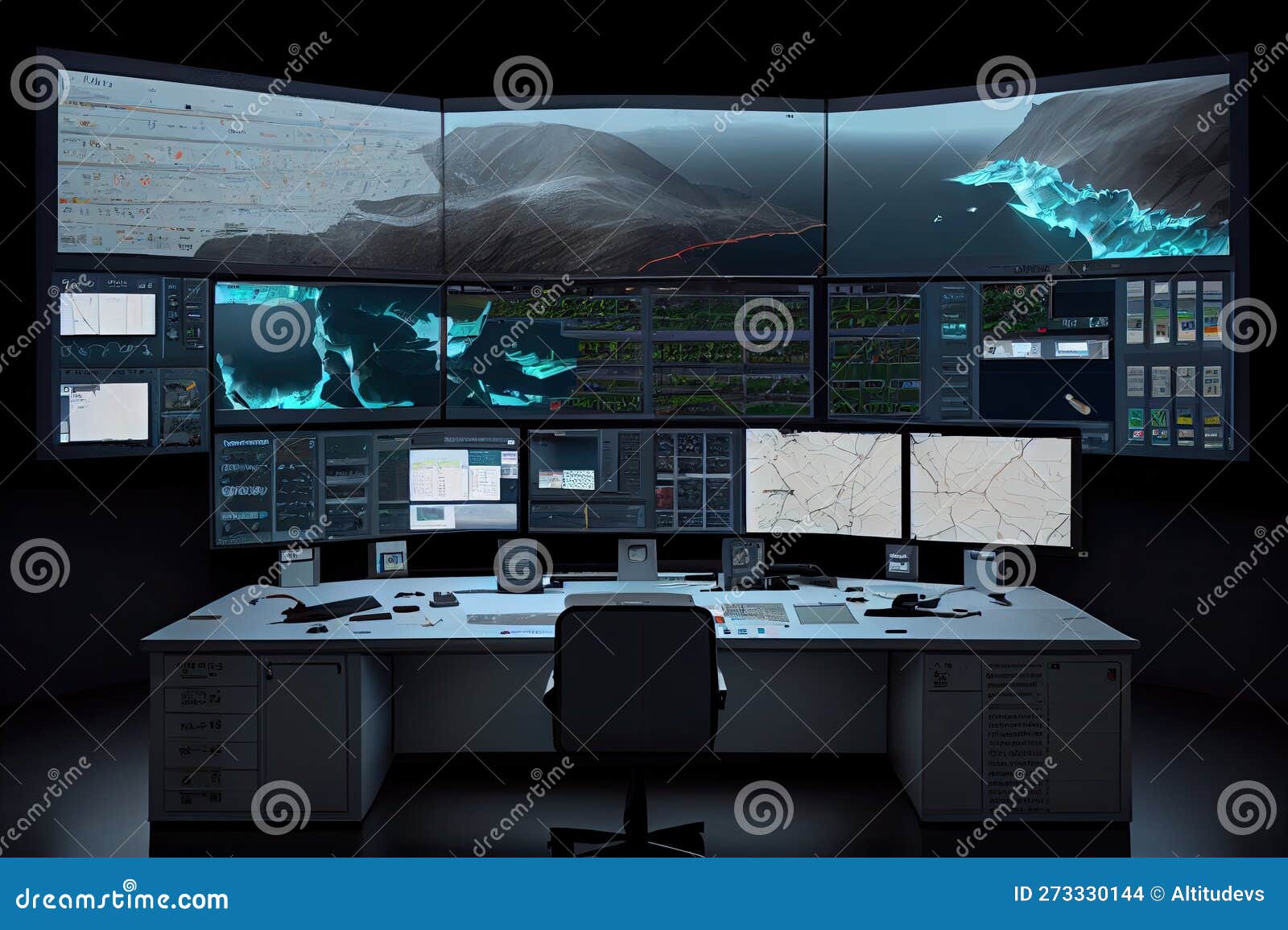 Monitoring Station Filled With Screens Showing Various Locations And