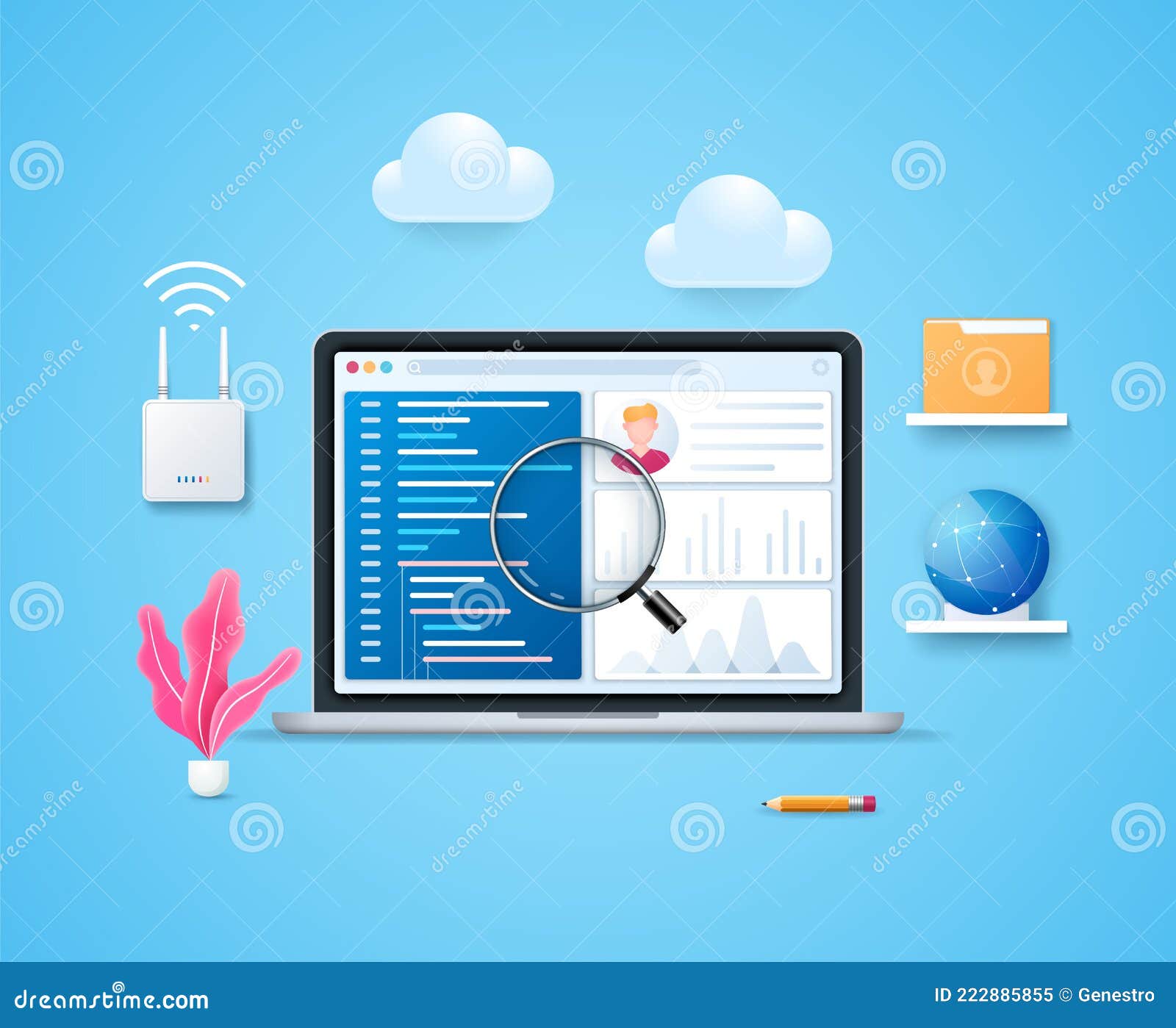 Monitoring User Activity Concept Illustrations in 3D Style Stock Vector ...