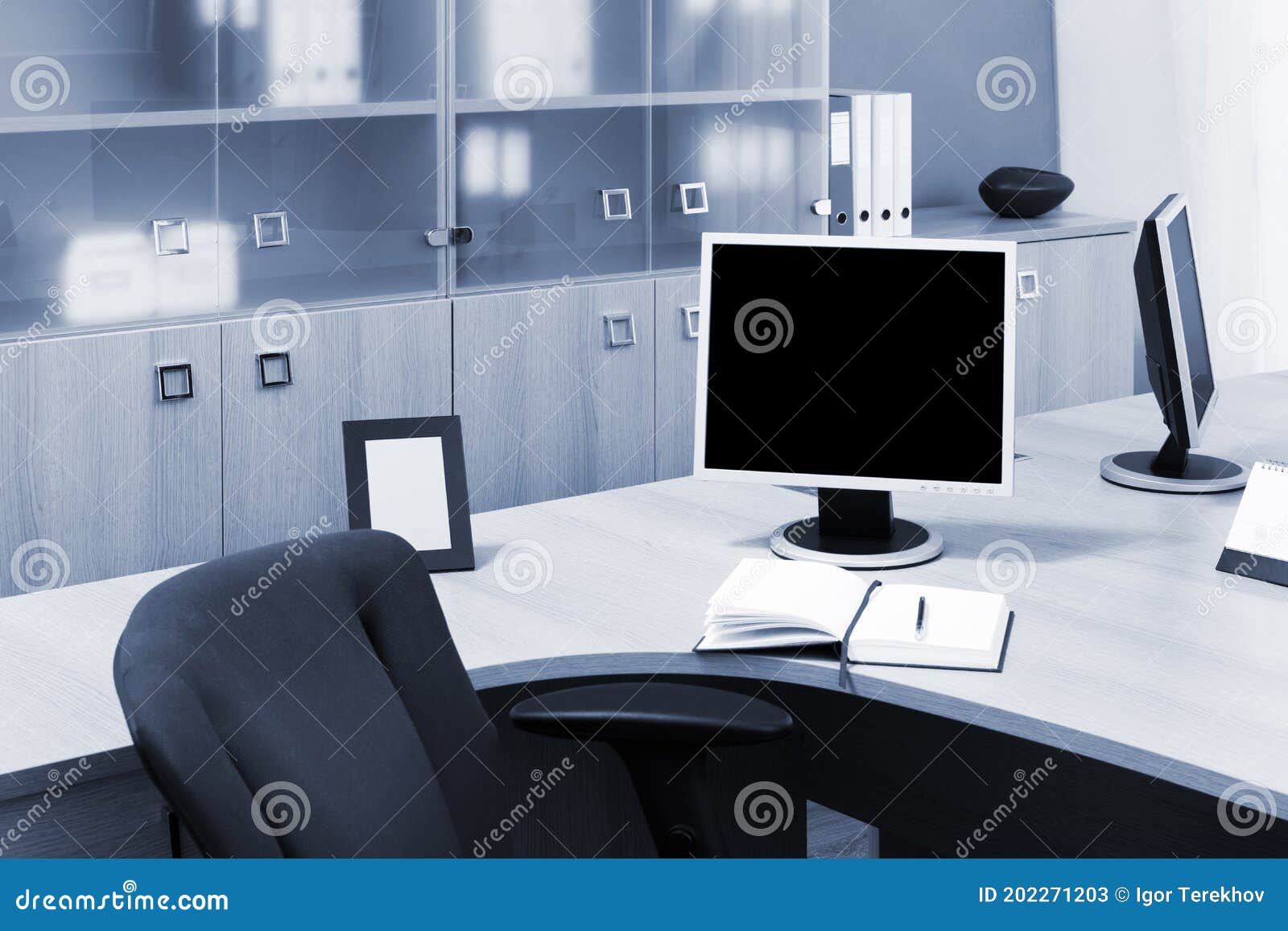 Monitors on a Desks in Office Stock Image - Image of chair, comfortable ...