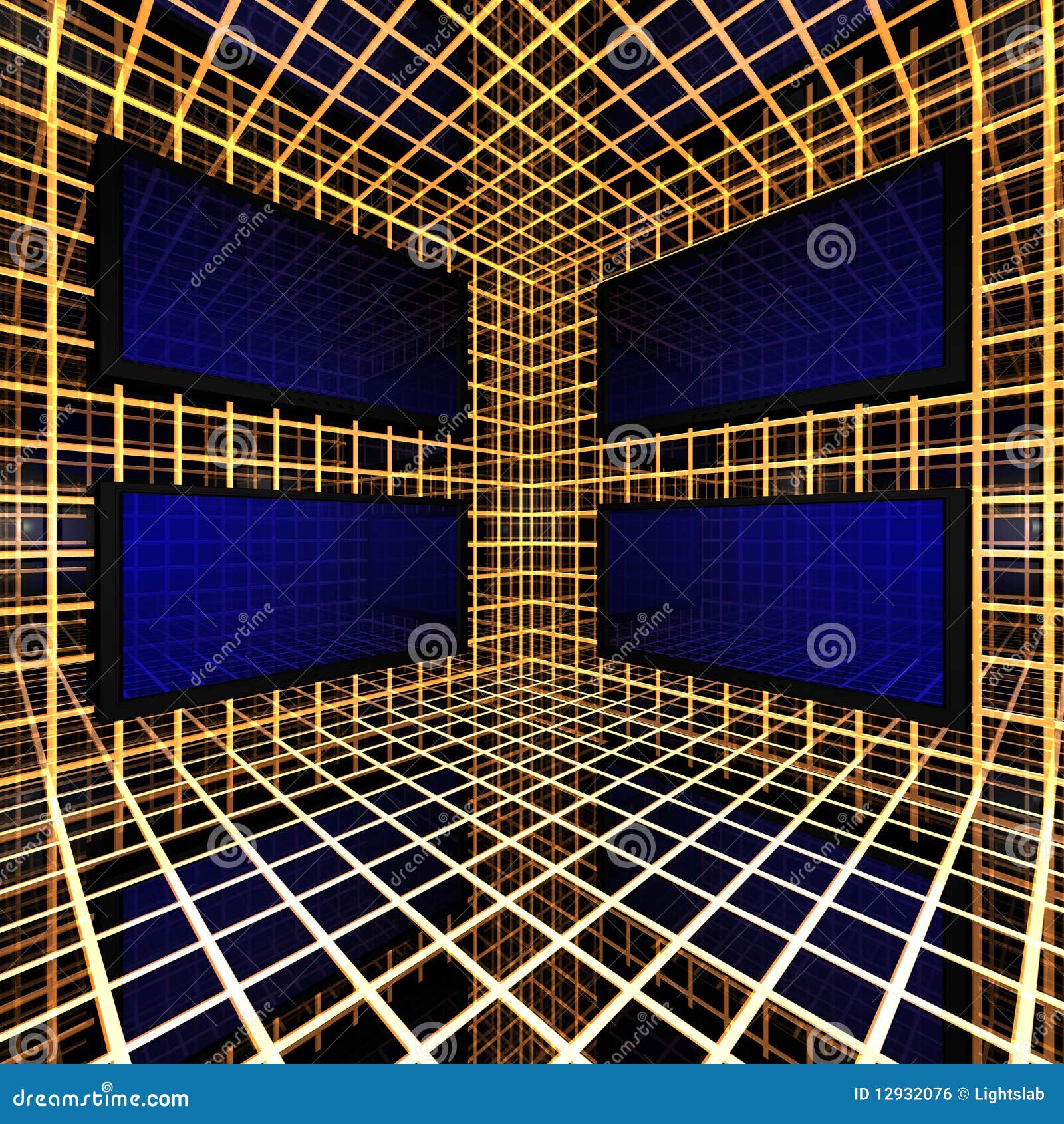 Monitors in grid room stock illustration. Illustration of screen - 12932076