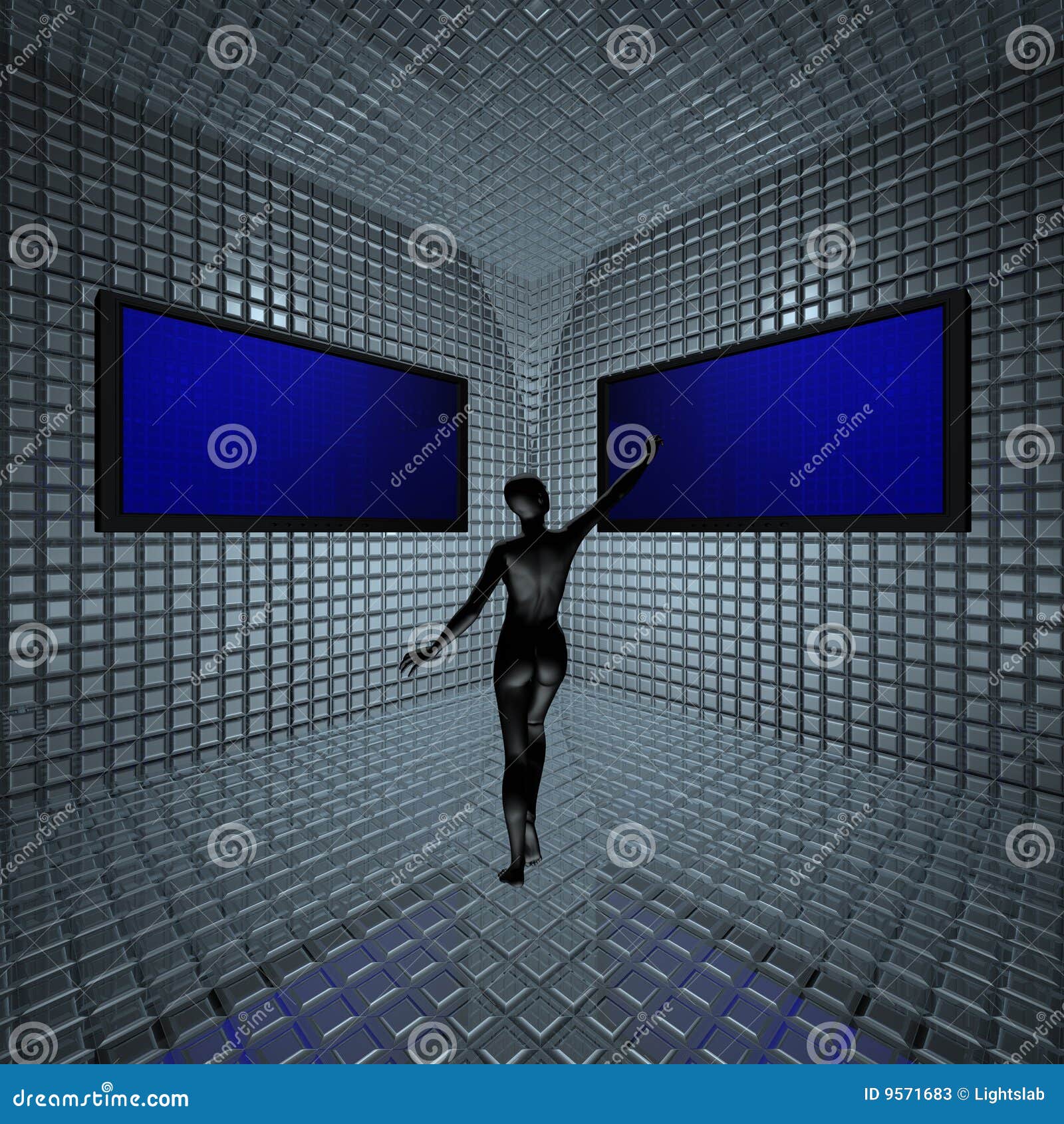 Monitors in grid room stock illustration. Illustration of design - 9571683