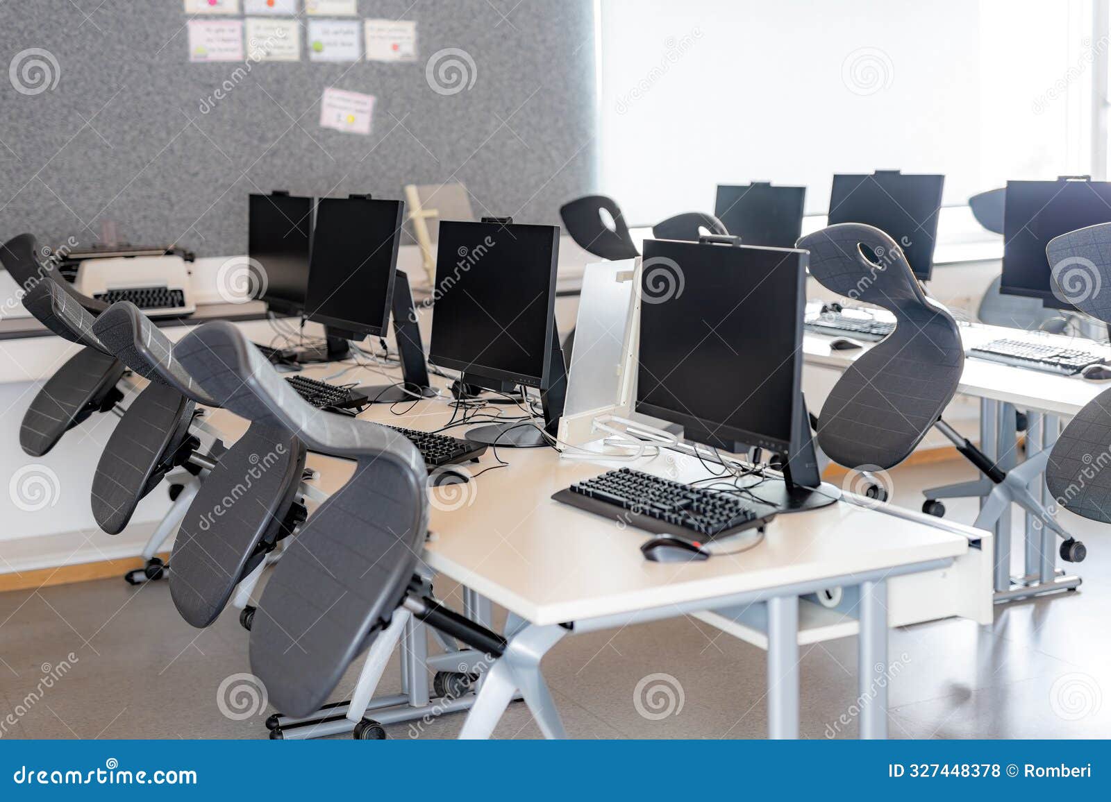 Monitors and Keyboard in an Empty Computer Lab at a Secondary School Stock Photo - Image of ...