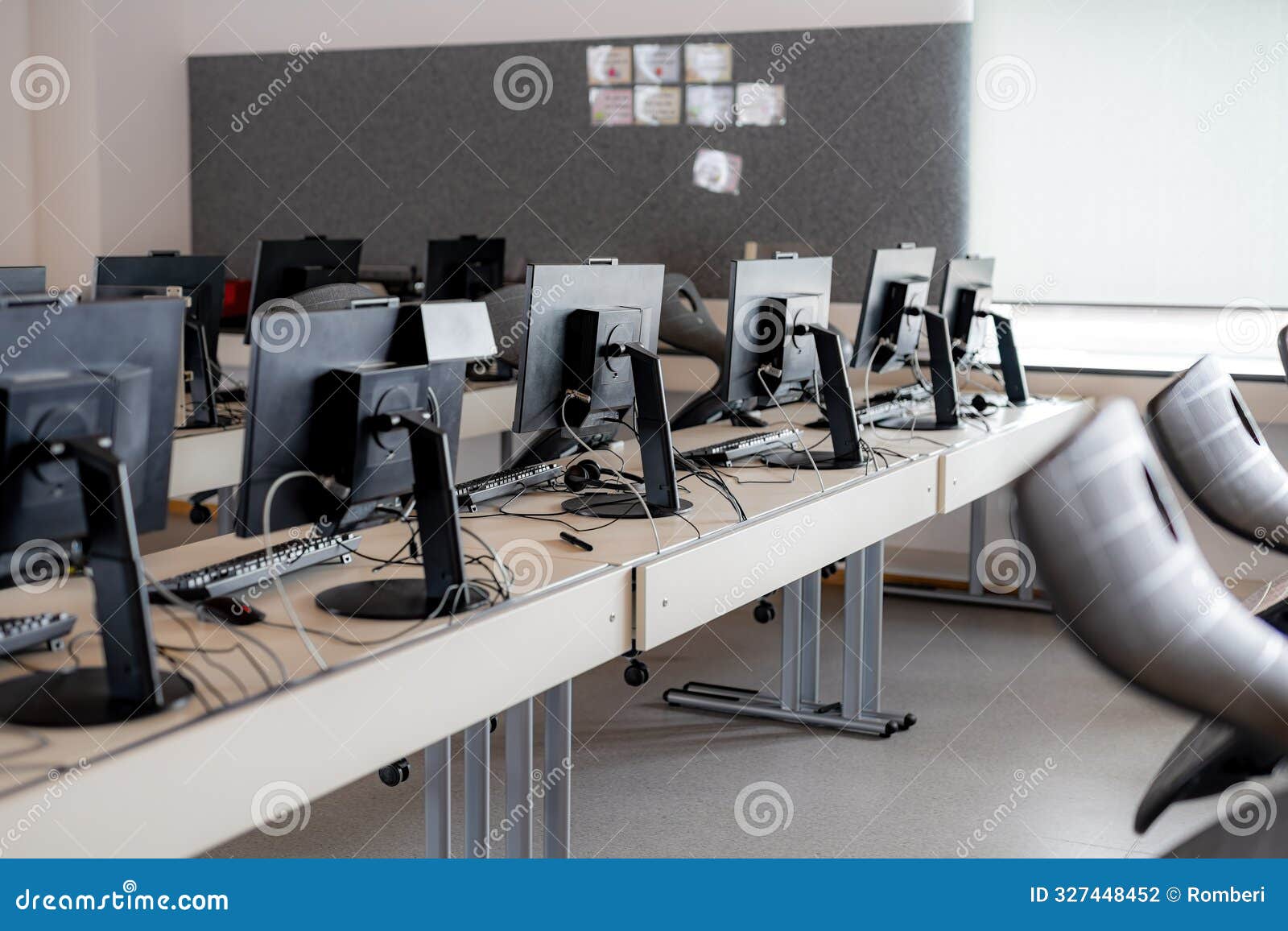 Monitors and Keyboard in an Empty Computer Lab at a Secondary School Stock Photo - Image of ...