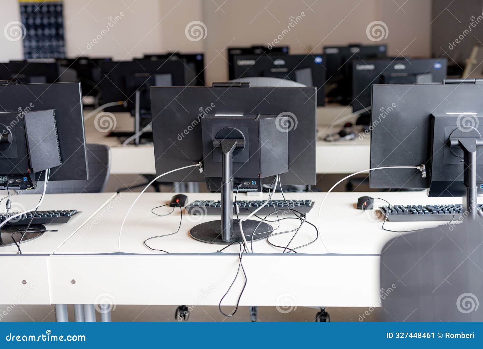 Monitors and Keyboard in an Empty Computer Lab at a Secondary School ...