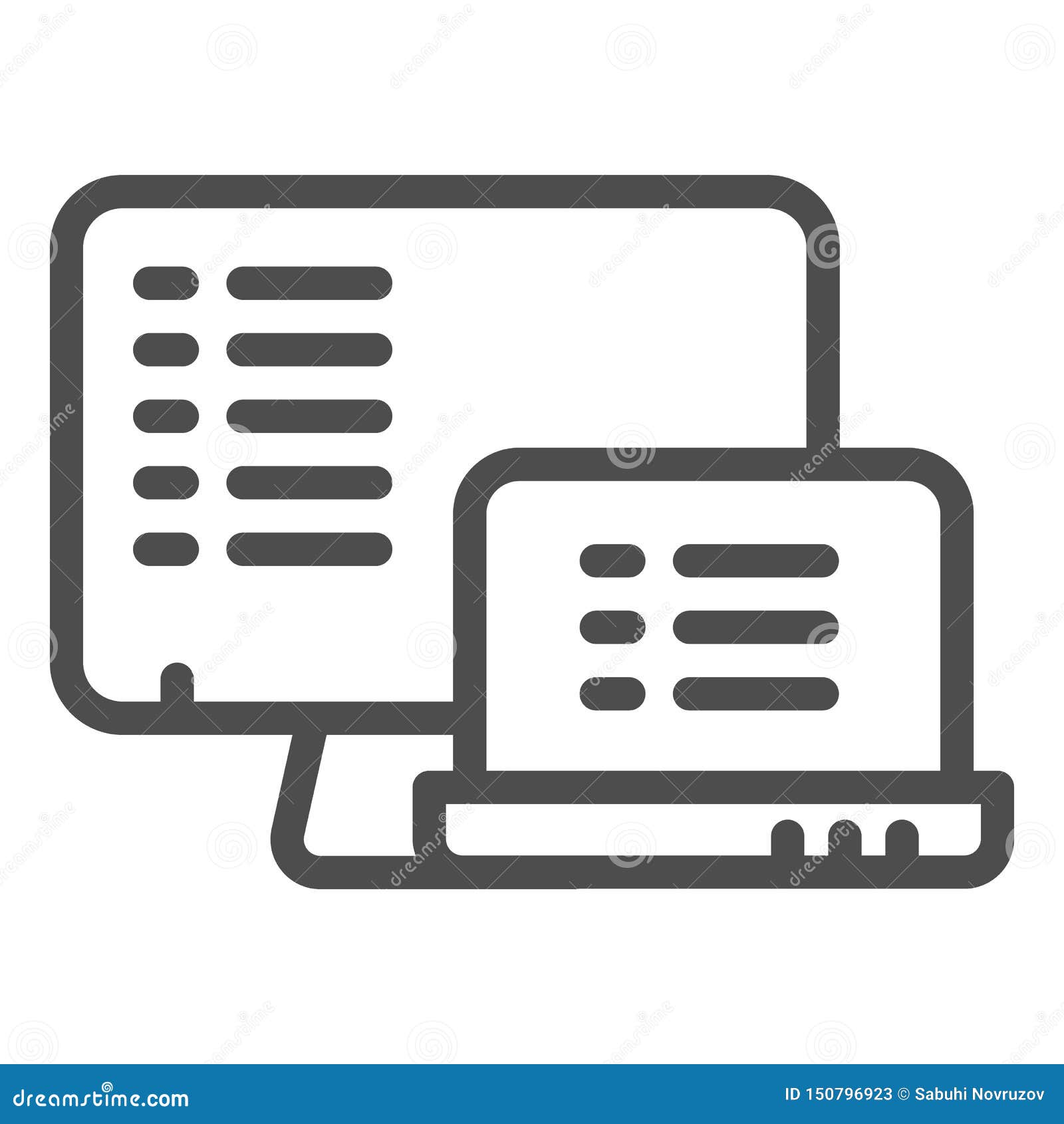 Monitors with List Line Icon. Lists on Devices Vector Illustration ...