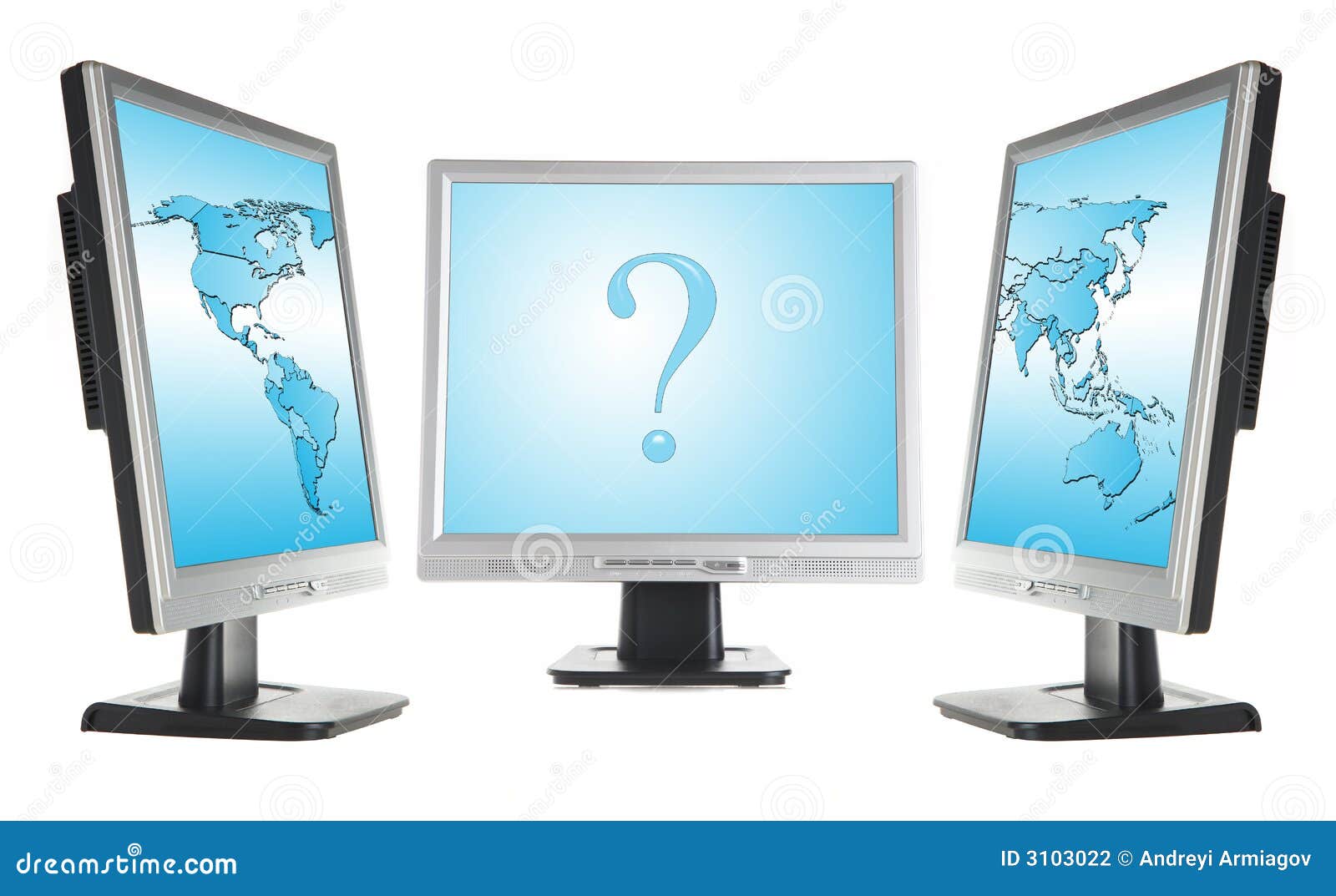 Monitors and world map stock photo. Image of land, world - 3103022