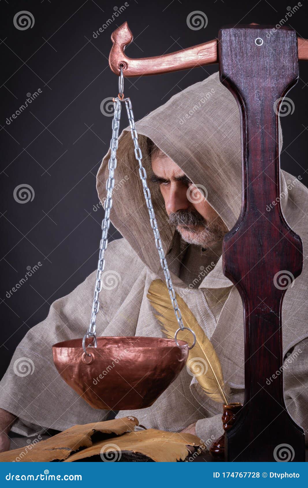 Monk Alchemist is Engaged in Science, Writing Ancient Manuscripts on ...