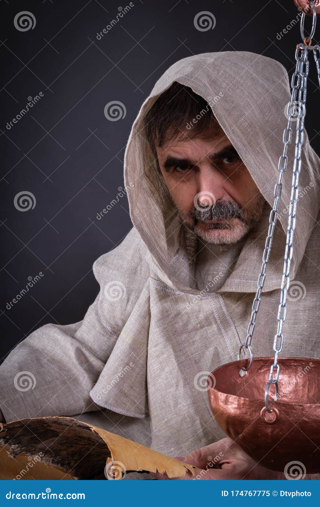 Monk Alchemist is Engaged in Science, Writing Ancient Manuscripts on ...