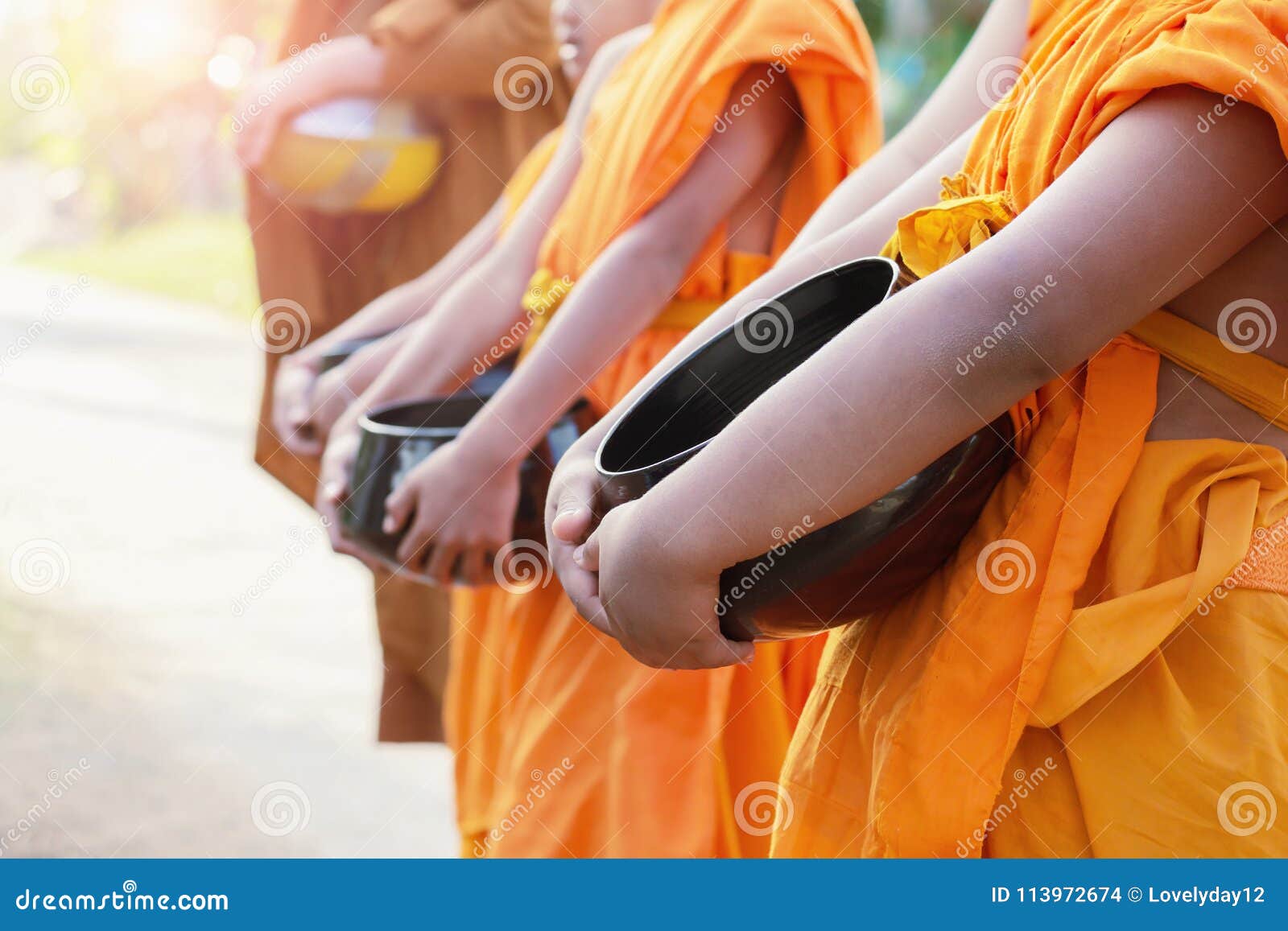 The monk alms round in stock photo. Image of morning - 113972674