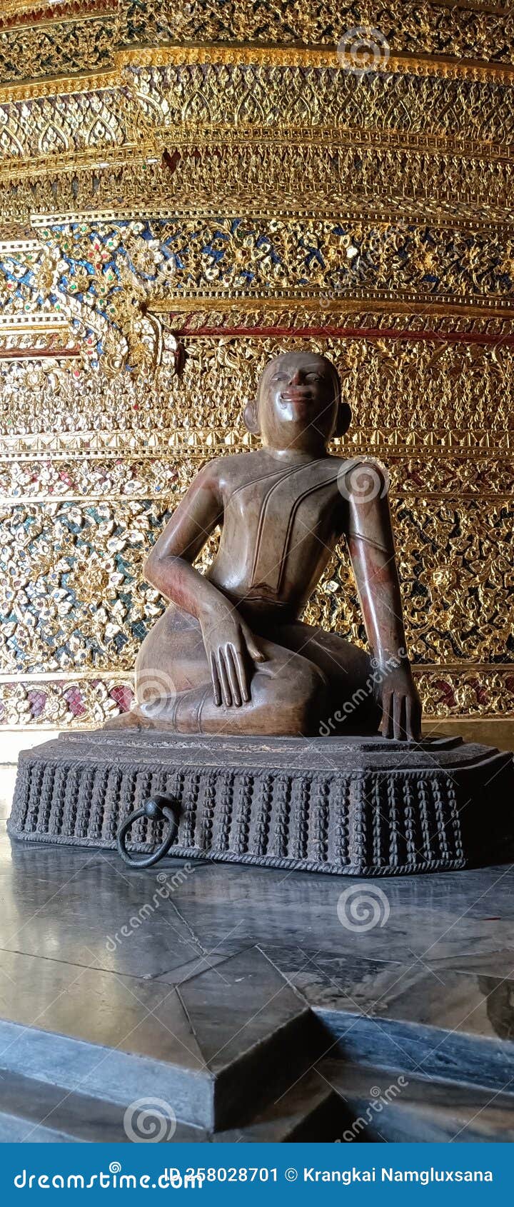 Monk Contorted Thai Bronze Sculpture, with Thai Pattern on the Back ...