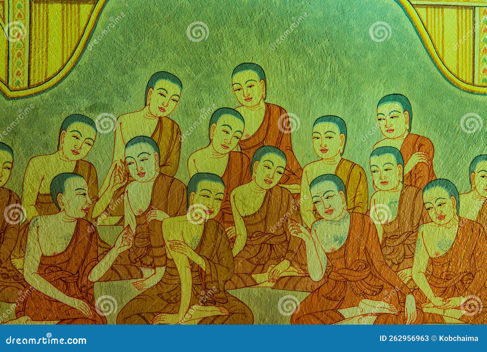 Monk drawing on wall editorial stock photo. Image of religion - 262956963