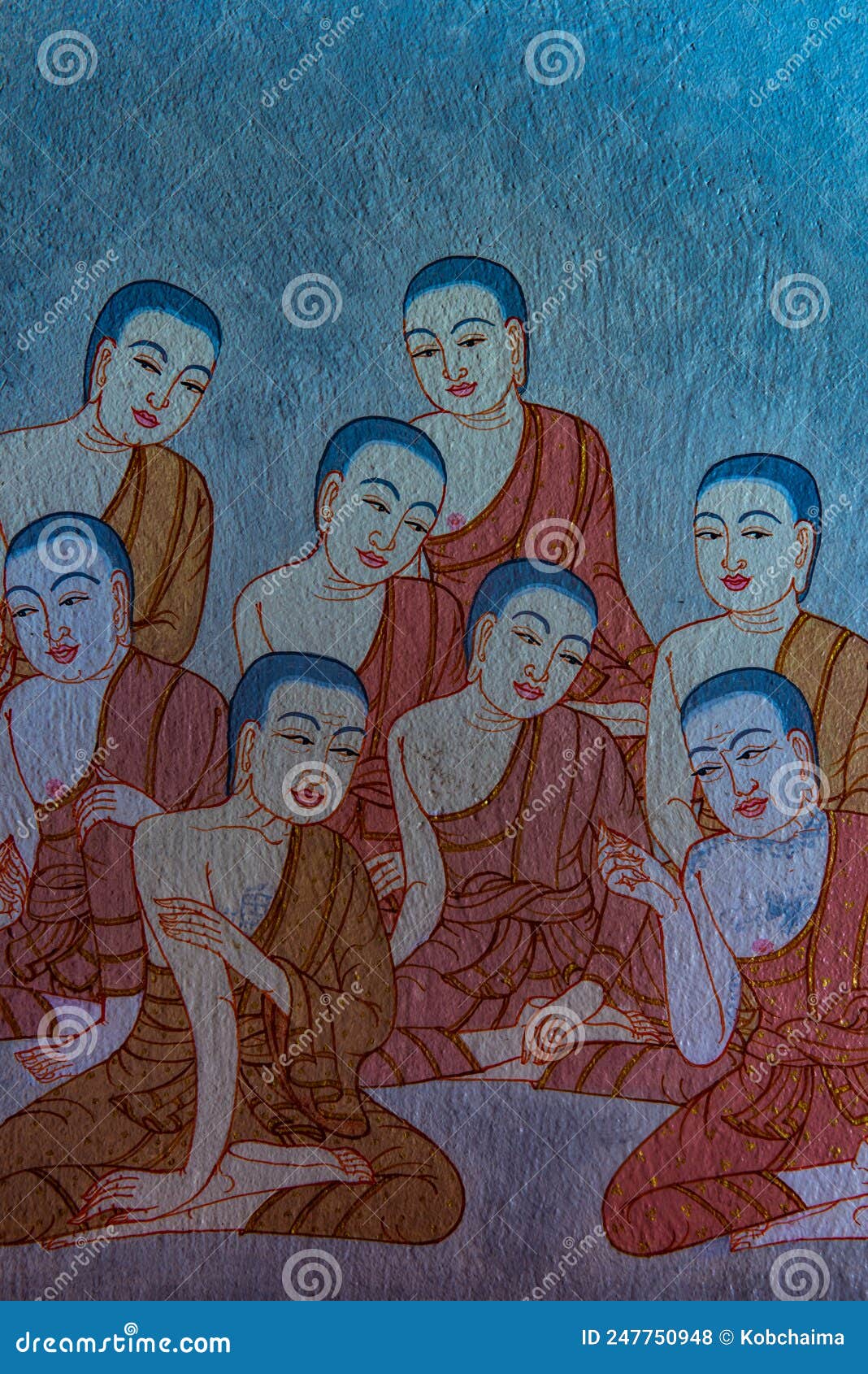 Monk drawing on wall editorial stock photo. Image of oriental - 247750948