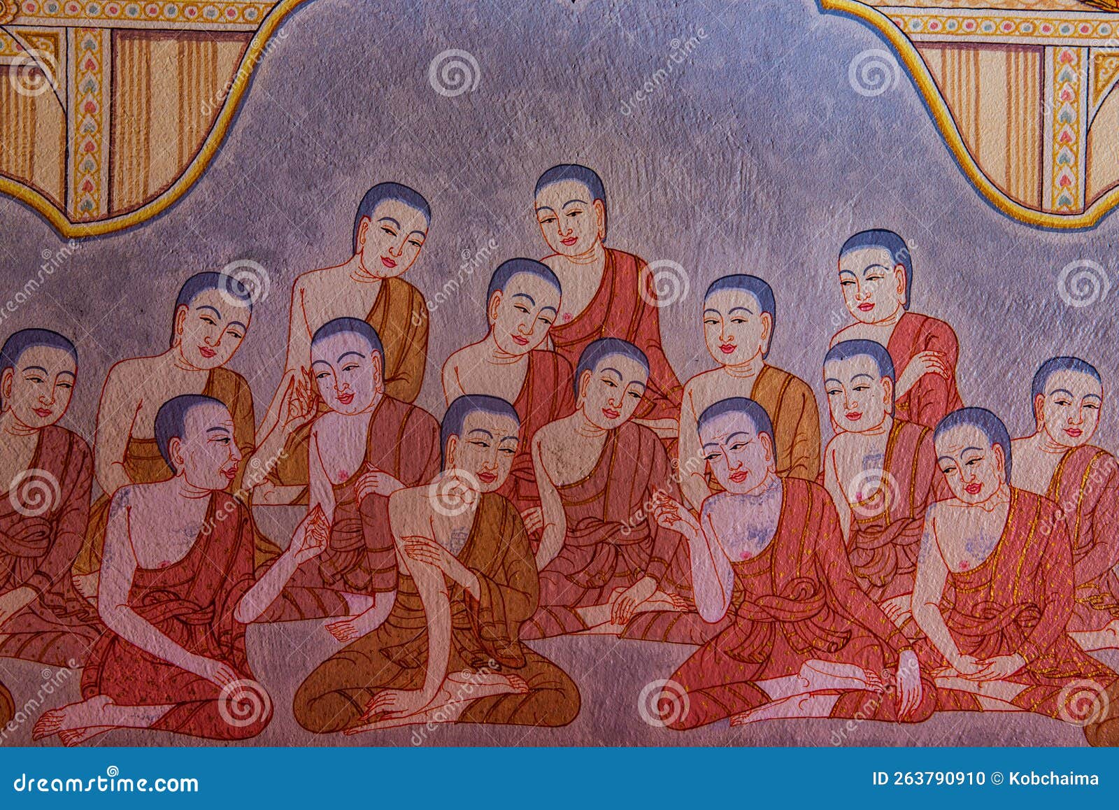 Monk drawing on wall stock photo. Image of thai, church - 263790910