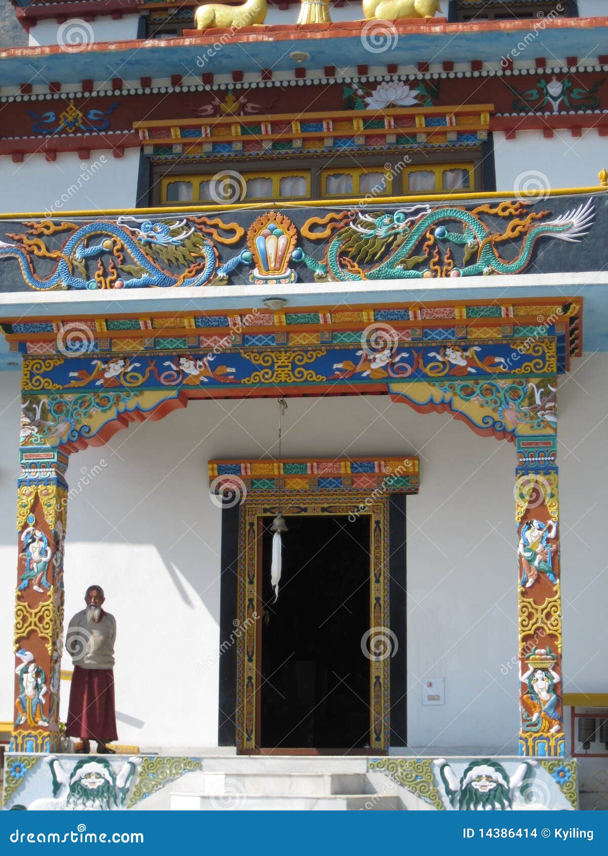 Monk at Entrance of a Tibetan Monastery Editorial Stock Image - Image ...