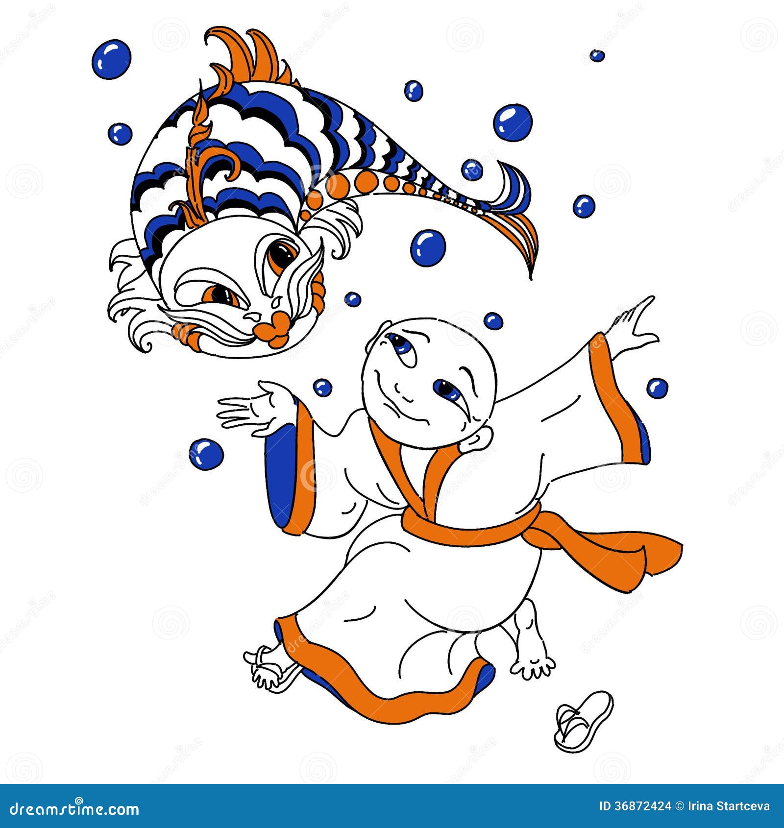 Monk Fish, Clown Fish And Sea Horse. Royalty-Free Illustration ...