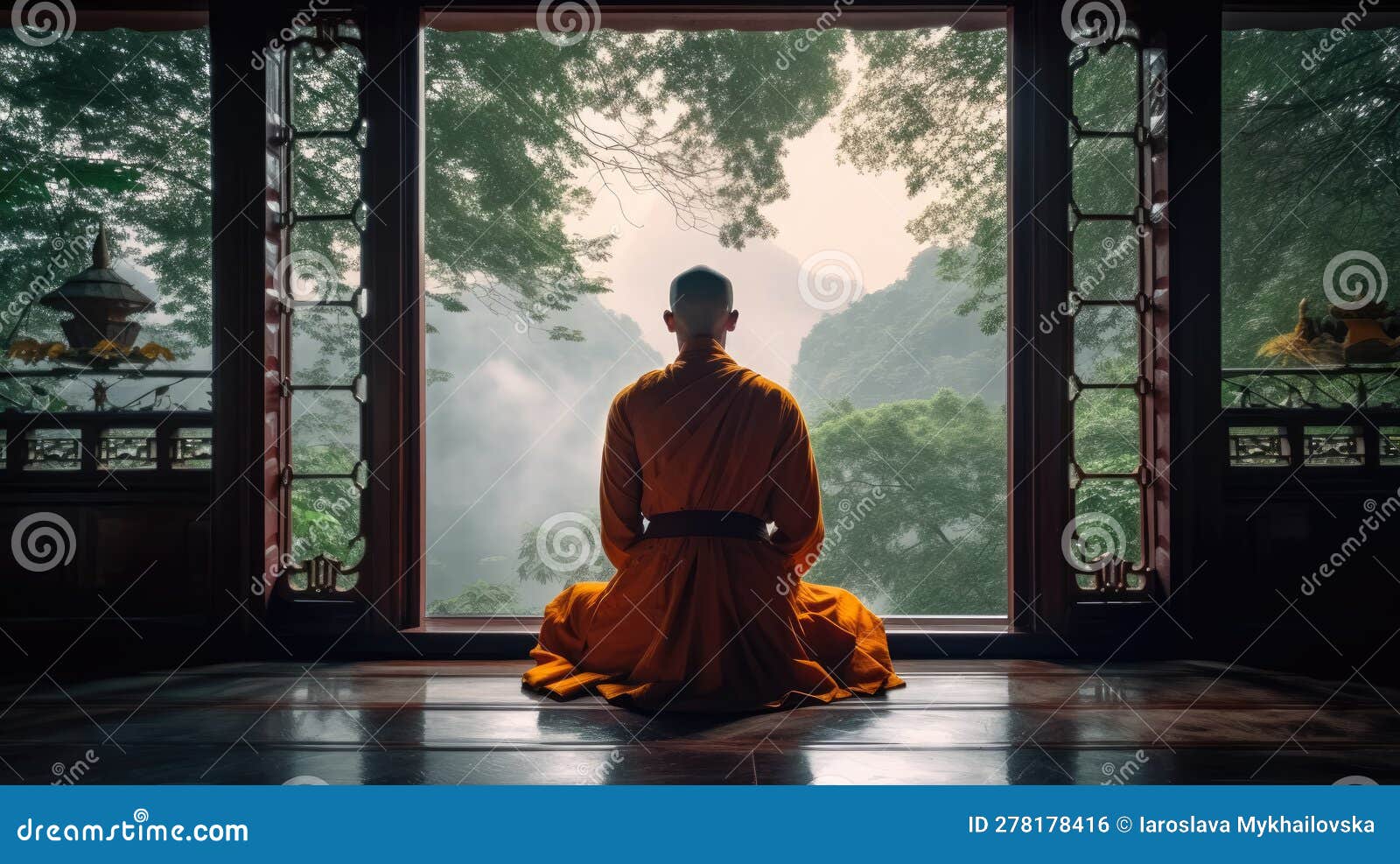 Monk in the Lotus Position in the Temple. Generative AI Stock ...