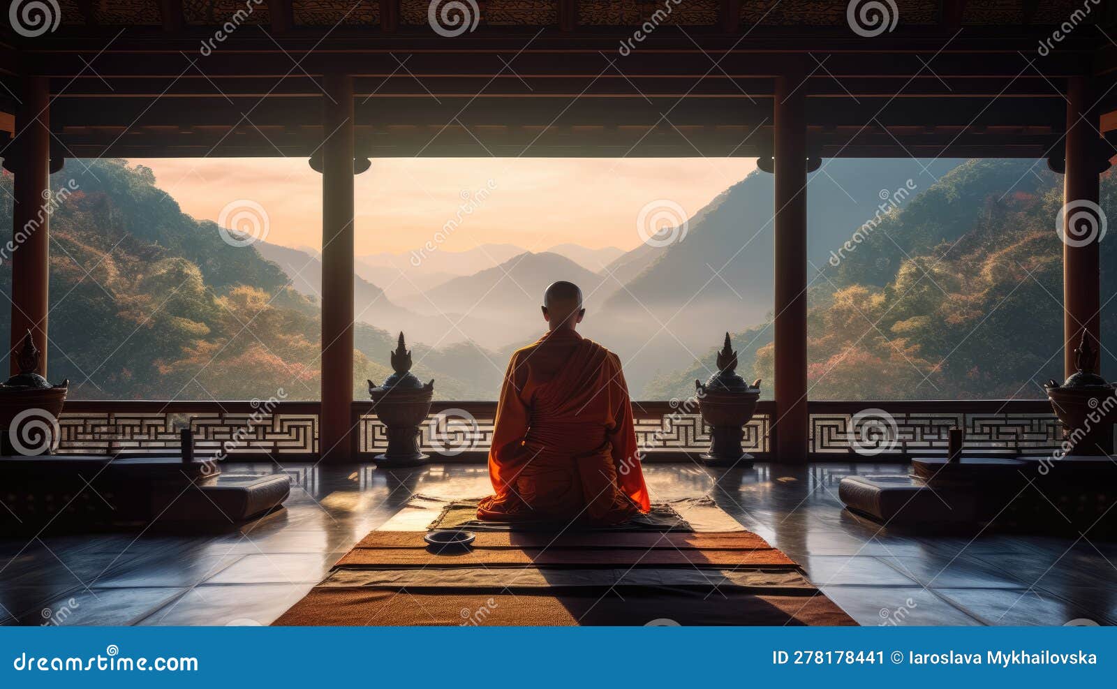 Monk in the Lotus Position in the Temple. Generative AI Stock ...