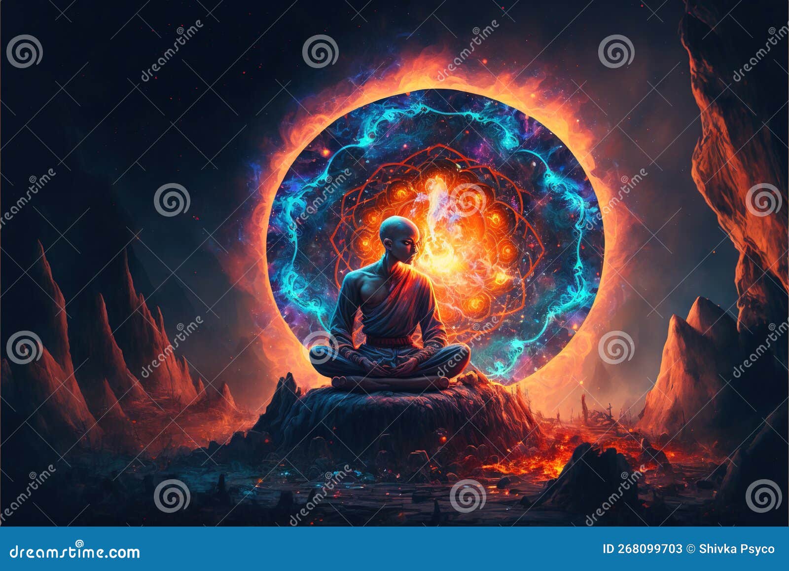 Monk Meditating in the Wilderness Floating Generative AI Stock Image ... Monk Meditating in the Wilderness Floating Generative AI Stock Image ...