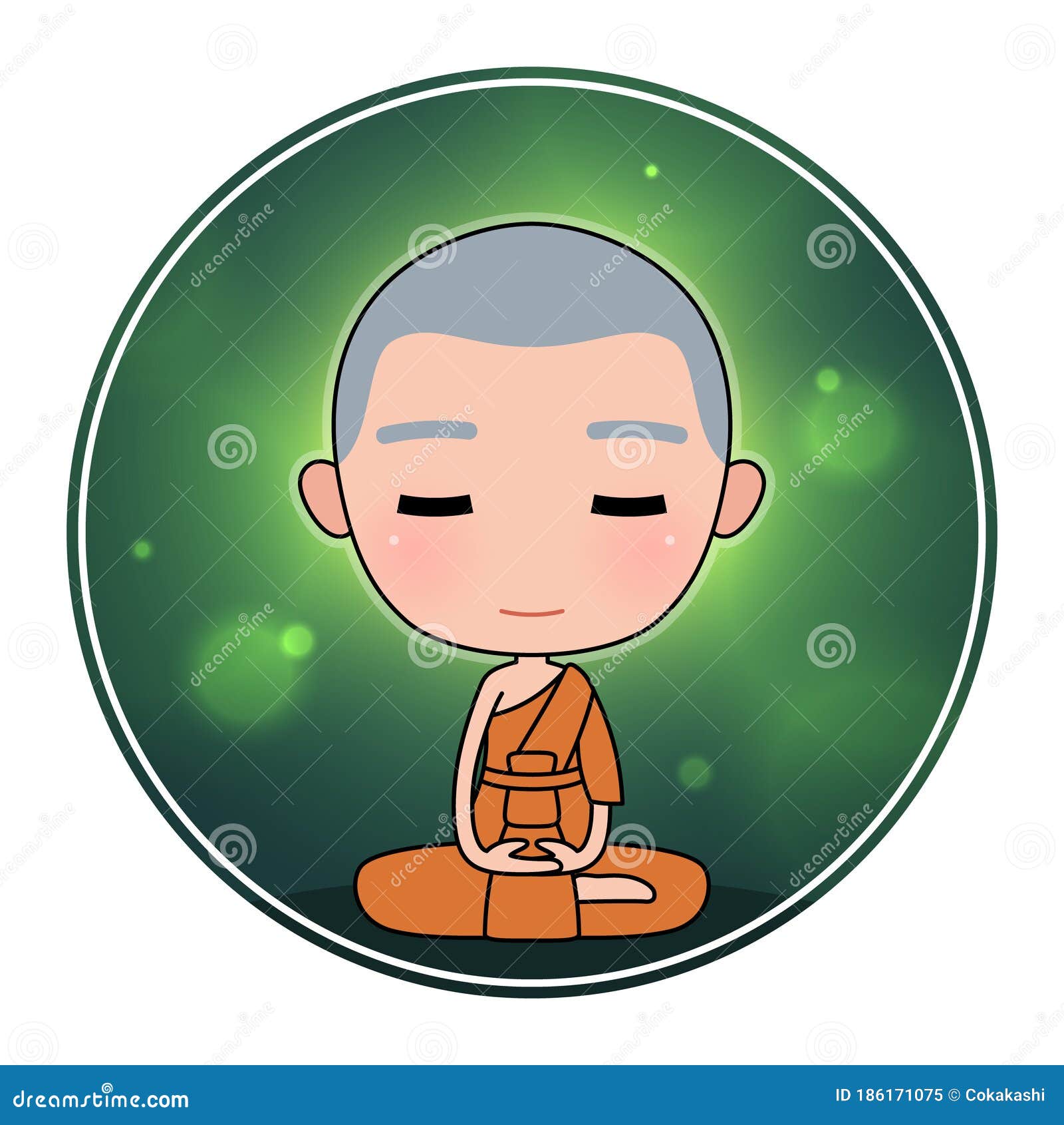 Monk Meditation in Green Peace Nature with Gold Light Circle. Stock ...