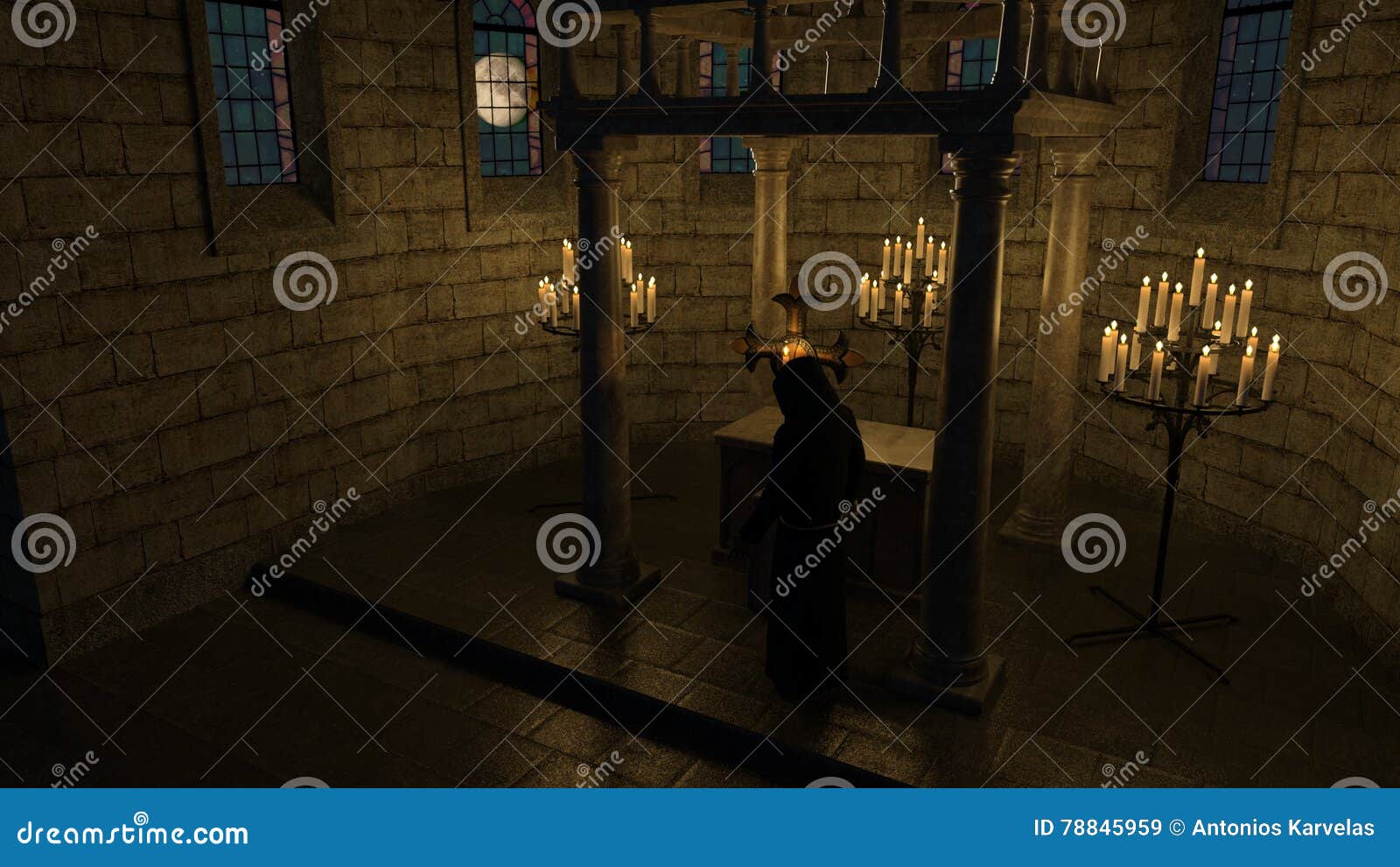 Monk - Priest - in Front of the Cross in the Chapel Stock Illustration ...