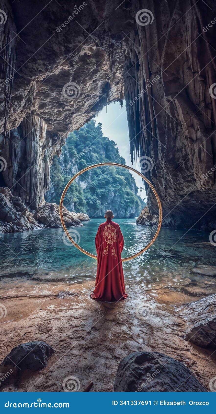Monk in Red Robe Meditating on the Seashore Stock Illustration ... Monk in Red Robe Meditating on the Seashore Stock Illustration ...
