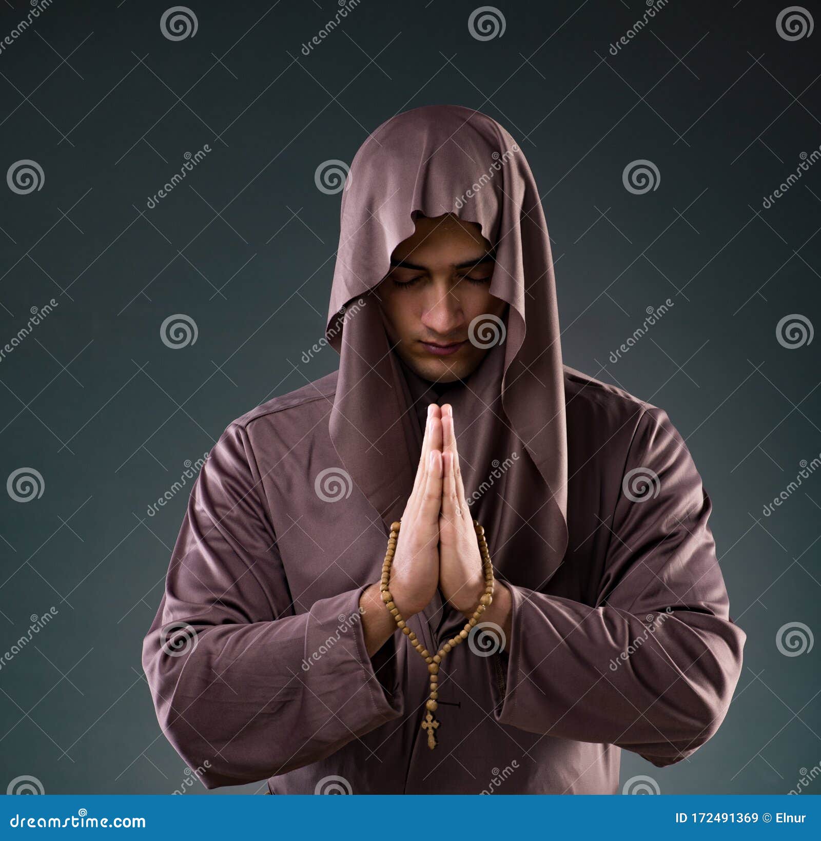 Monk in Religious Concept on Gray Background Stock Image - Image of ...