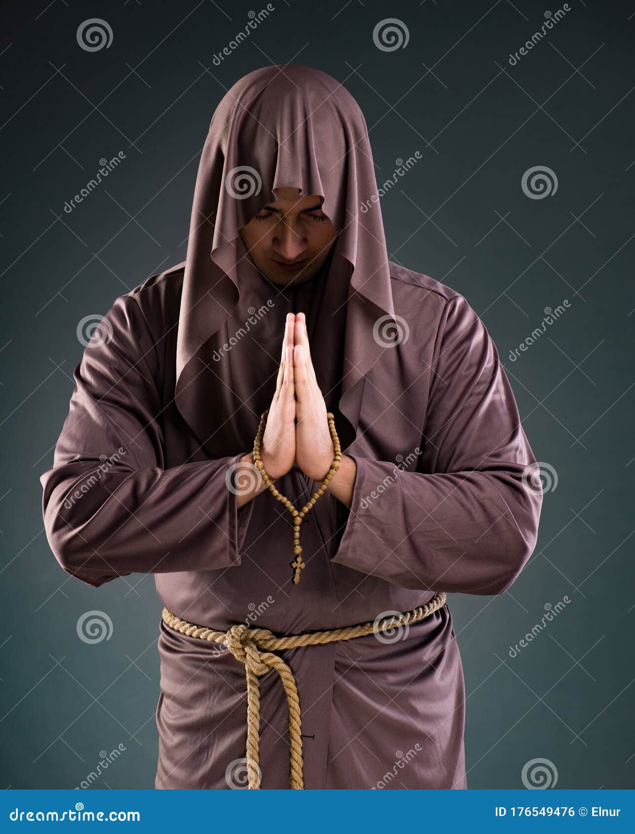 Monk in Religious Concept on Gray Background Stock Photo - Image of ...