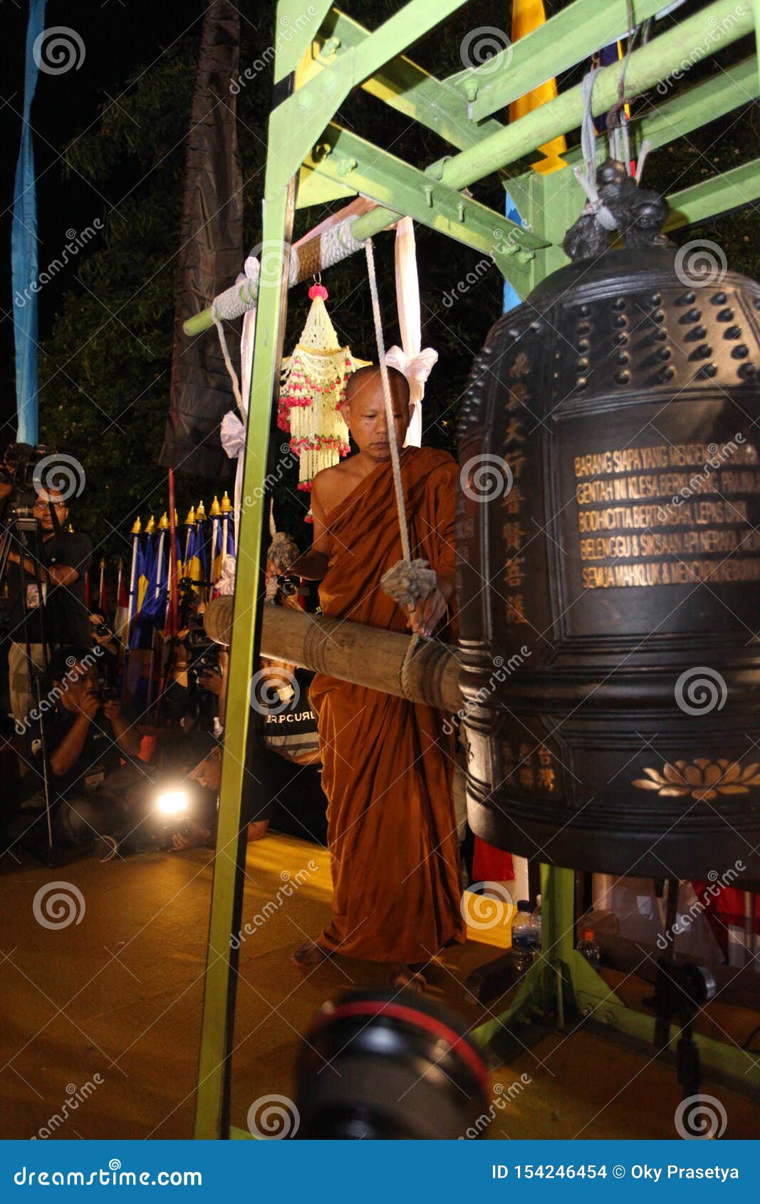 Monk Ring a Big Bell in Borobudur Temple Vesak Day Editorial Stock ...