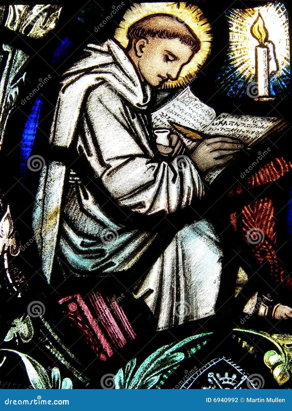 Monk in stained glass stock photo. Image of candle, night - 6940992