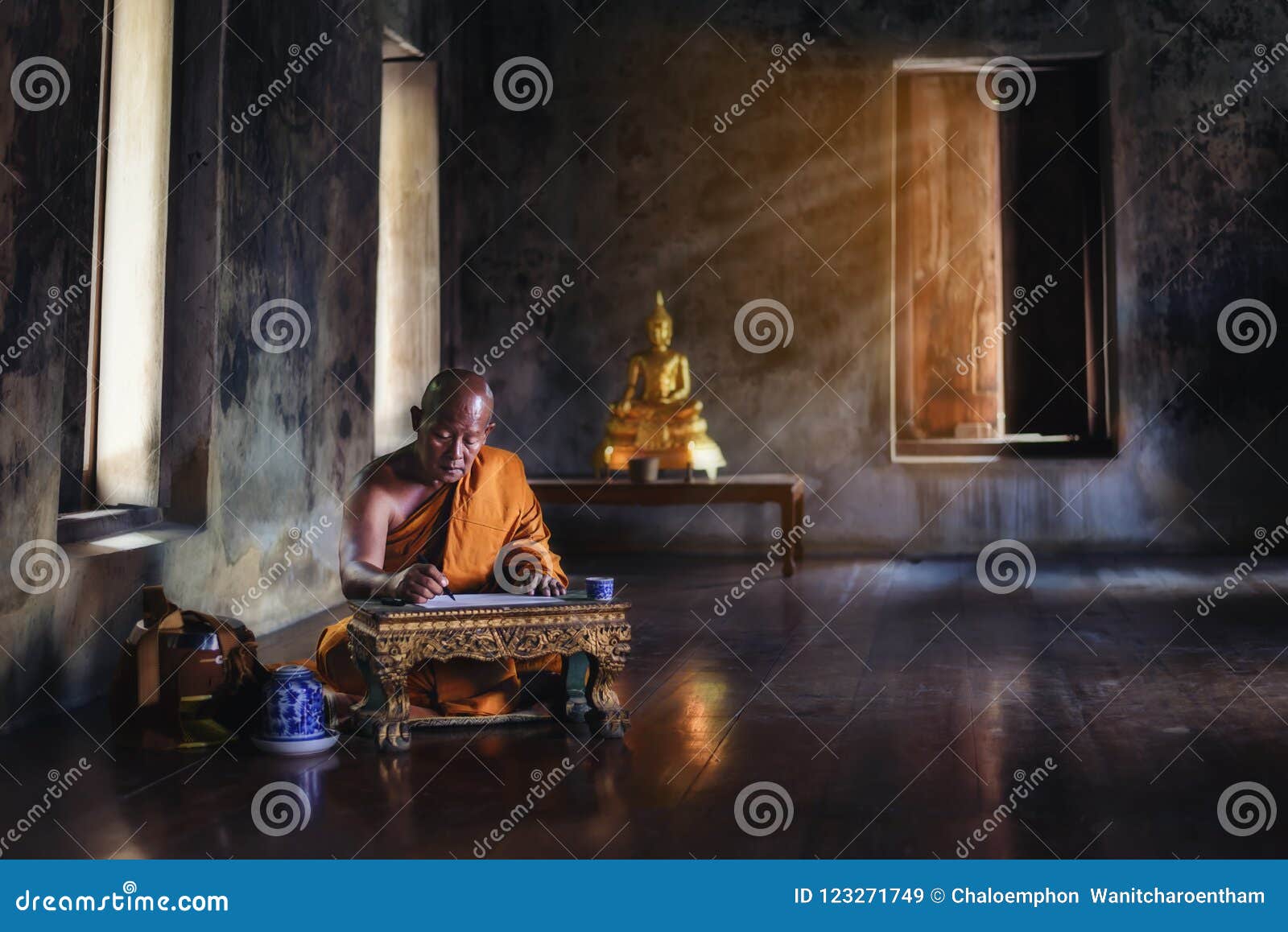 The Monk is Studying Buddhist Activities. Stock Image - Image of people ...