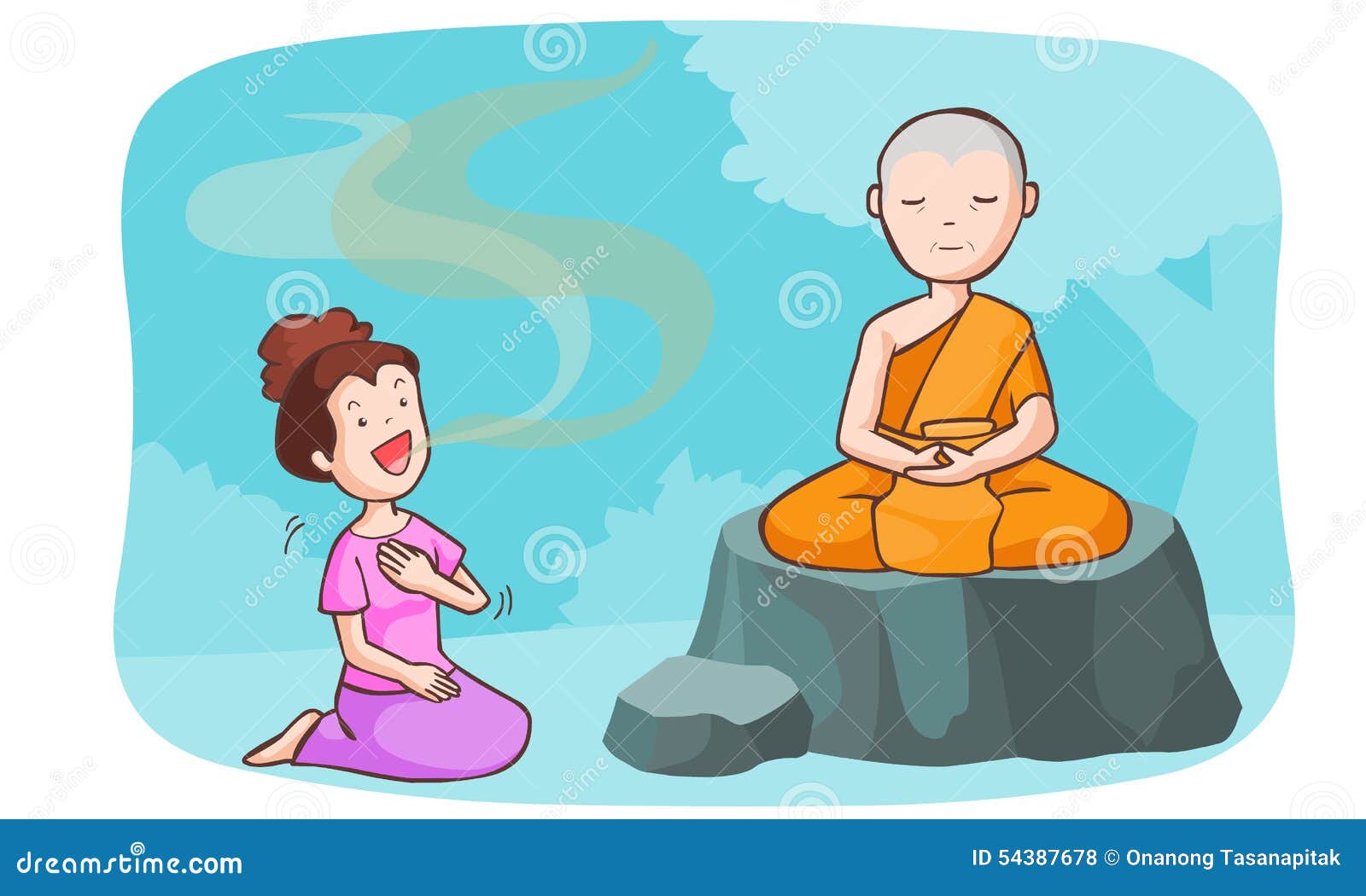 Monk Take Meditate and the Women Talkative Stock Vector - Illustration ...