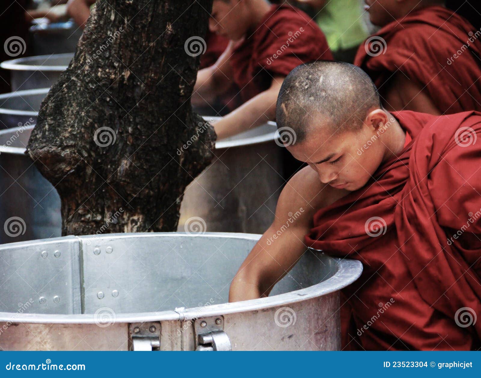 Monk Taking Rice from a Big Pan, Myanmar Editorial Stock Image - Image ...