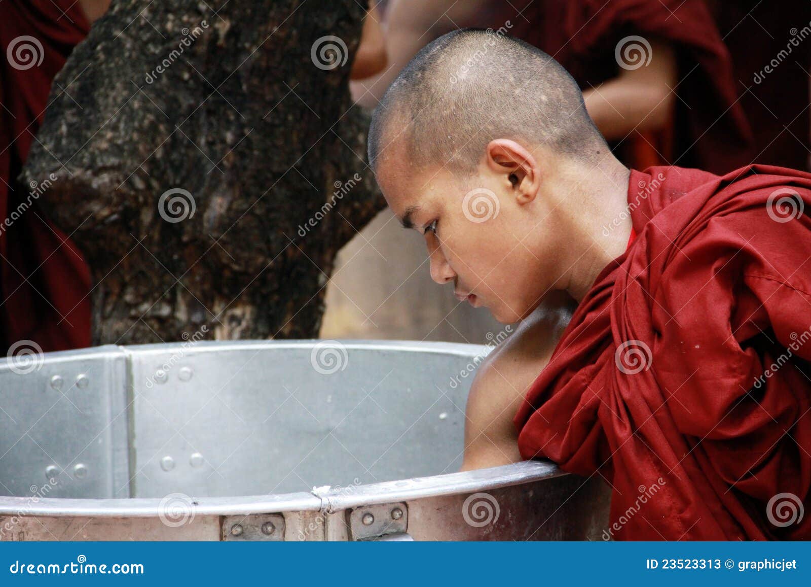 Monk Taking Rice from a Big Pan, Myanmar Editorial Stock Photo - Image ...