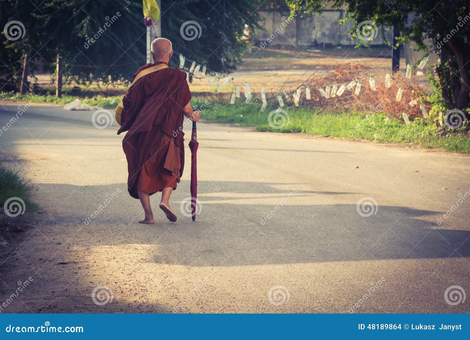 Monk Walks Down the Street To the Temple Editorial Stock Image - Image ...
