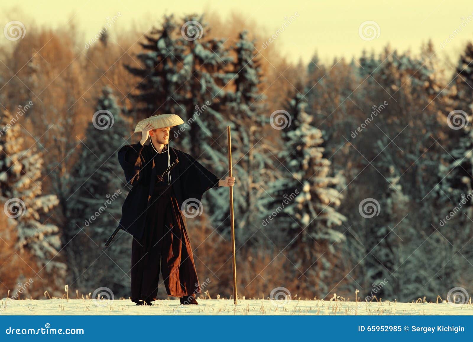 Monk Warrior among Snow Forest Stock Image - Image of fighter, knight ...