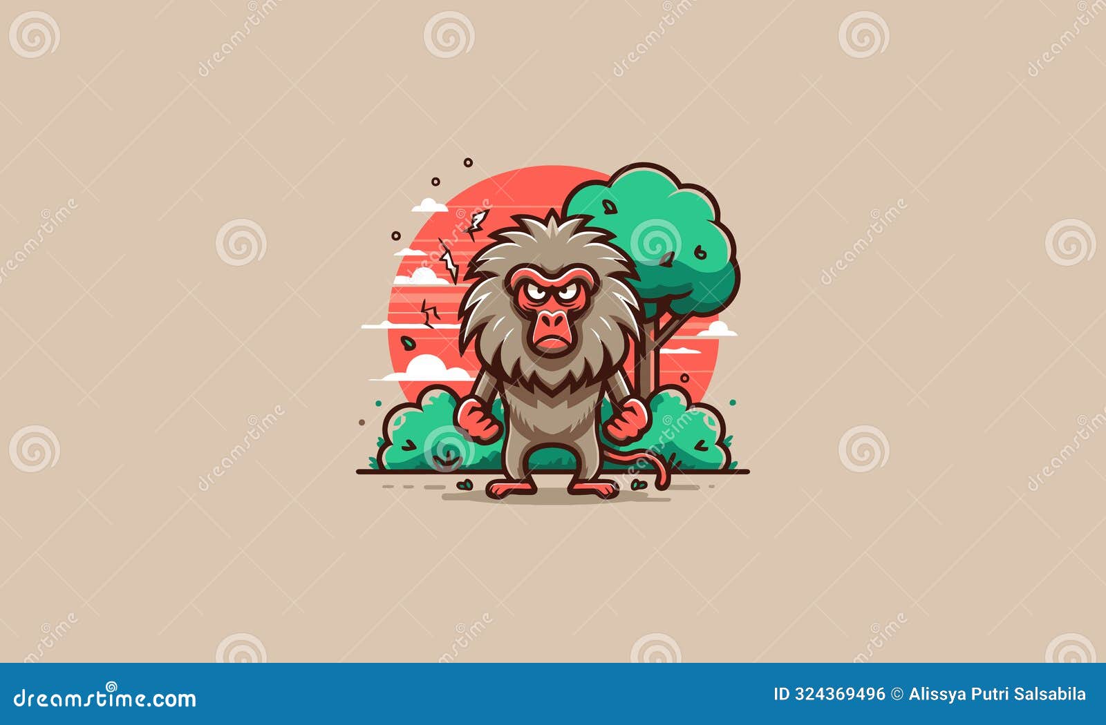 Monkey Angry with Tree Vector Flat Design Stock Illustration ...