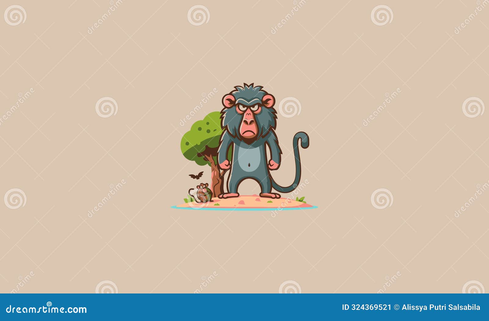 Monkey Angry with Tree Vector Flat Design Stock Illustration ...
