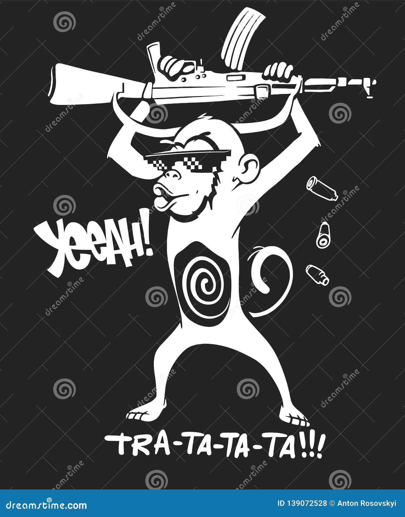 Monkey with Automatic Rifle - Vector Print Design Stock Vector ...