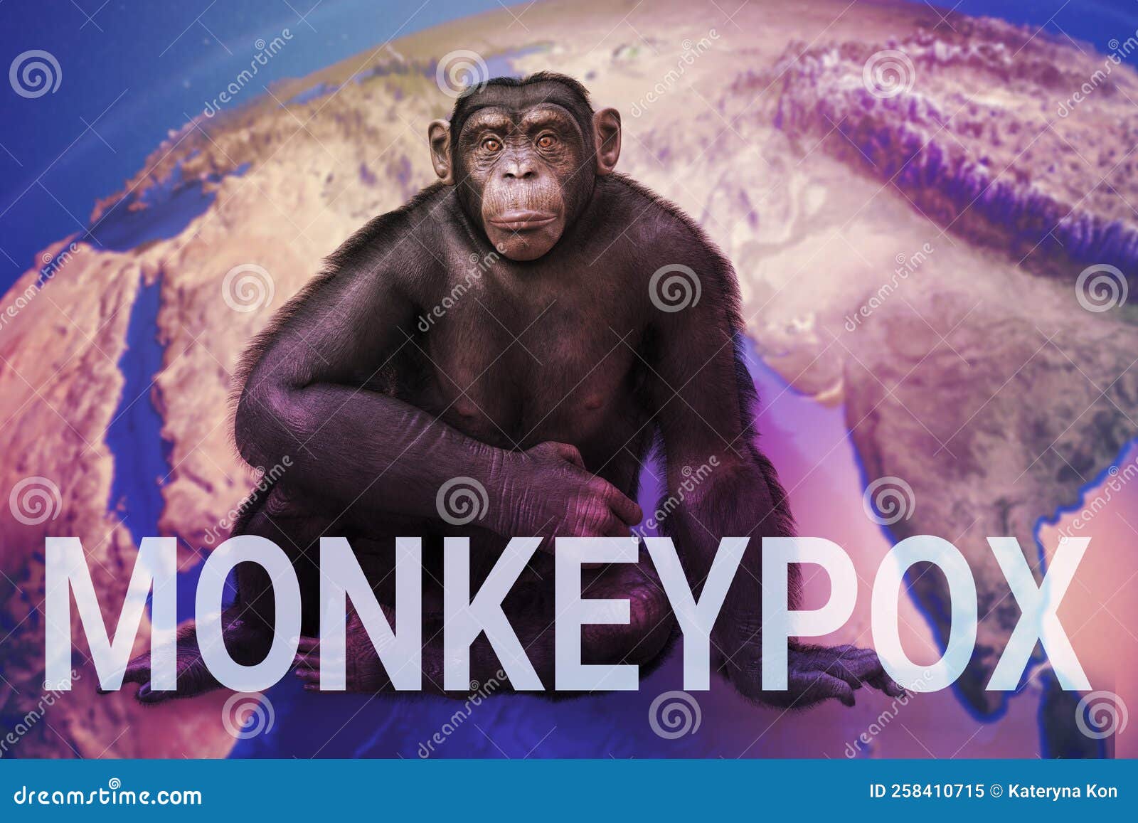 Monkey on a Background with Earth Map, Conceptual 3D Illustration Stock ...
