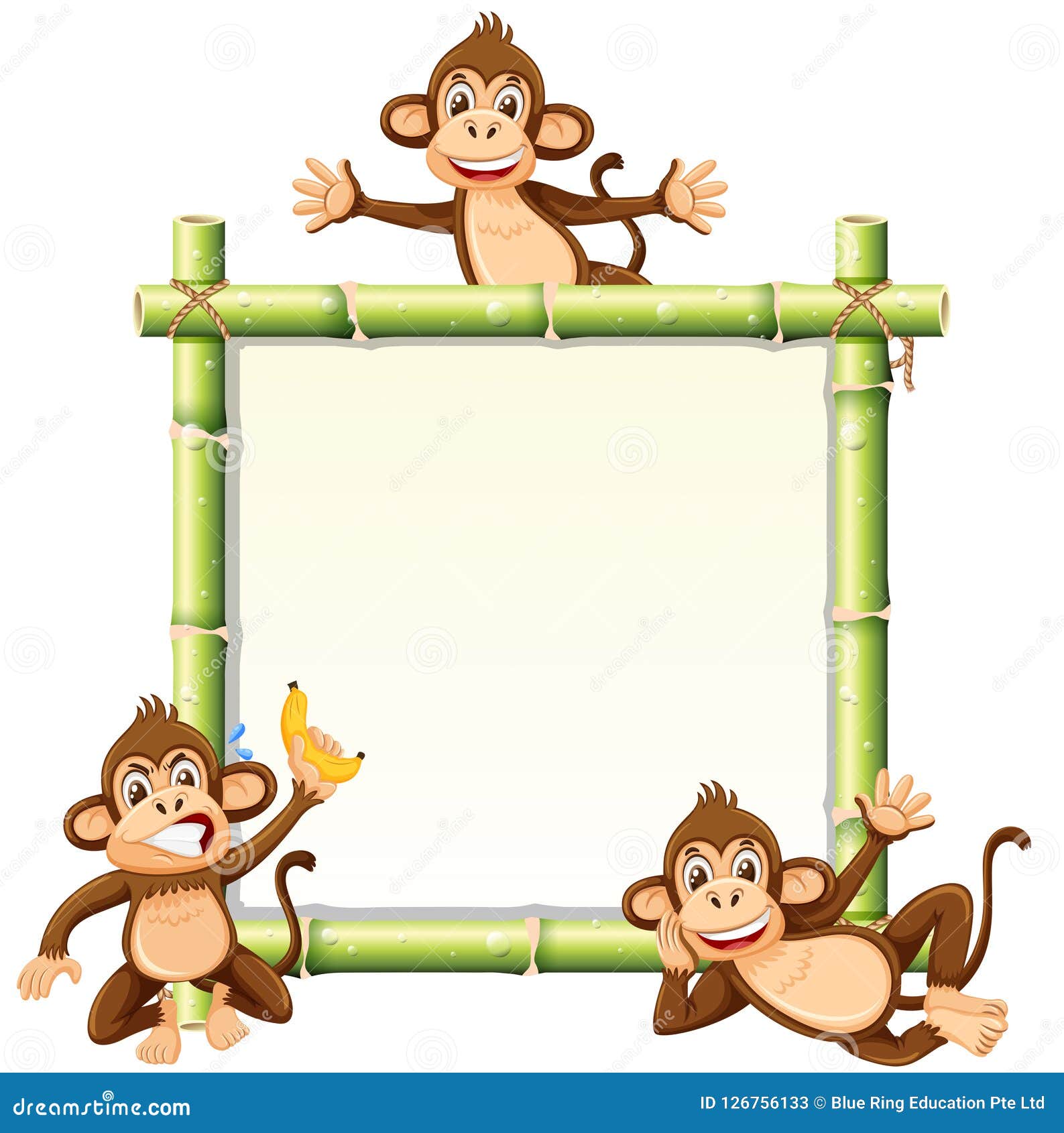 Monkey on the bamboo board stock vector. Illustration of drawing ...