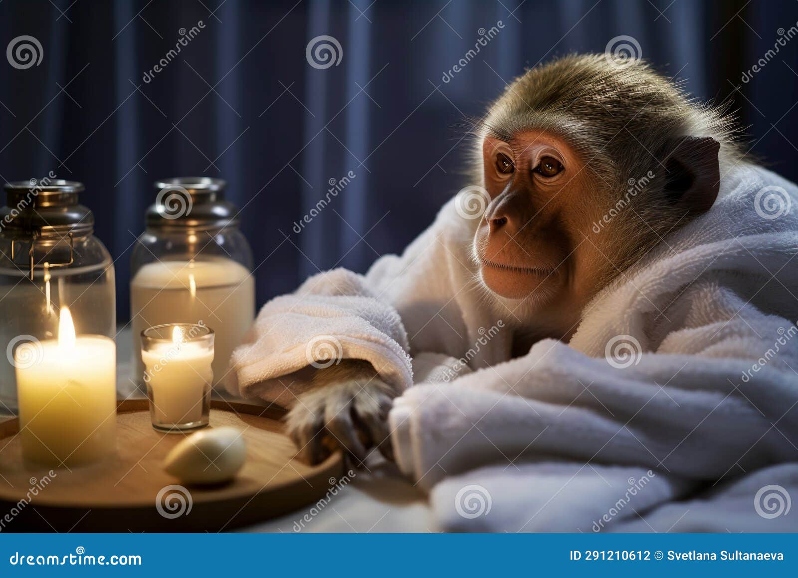 A Monkey in a Bathrobe Relaxes in a Spa Stock Illustration ...