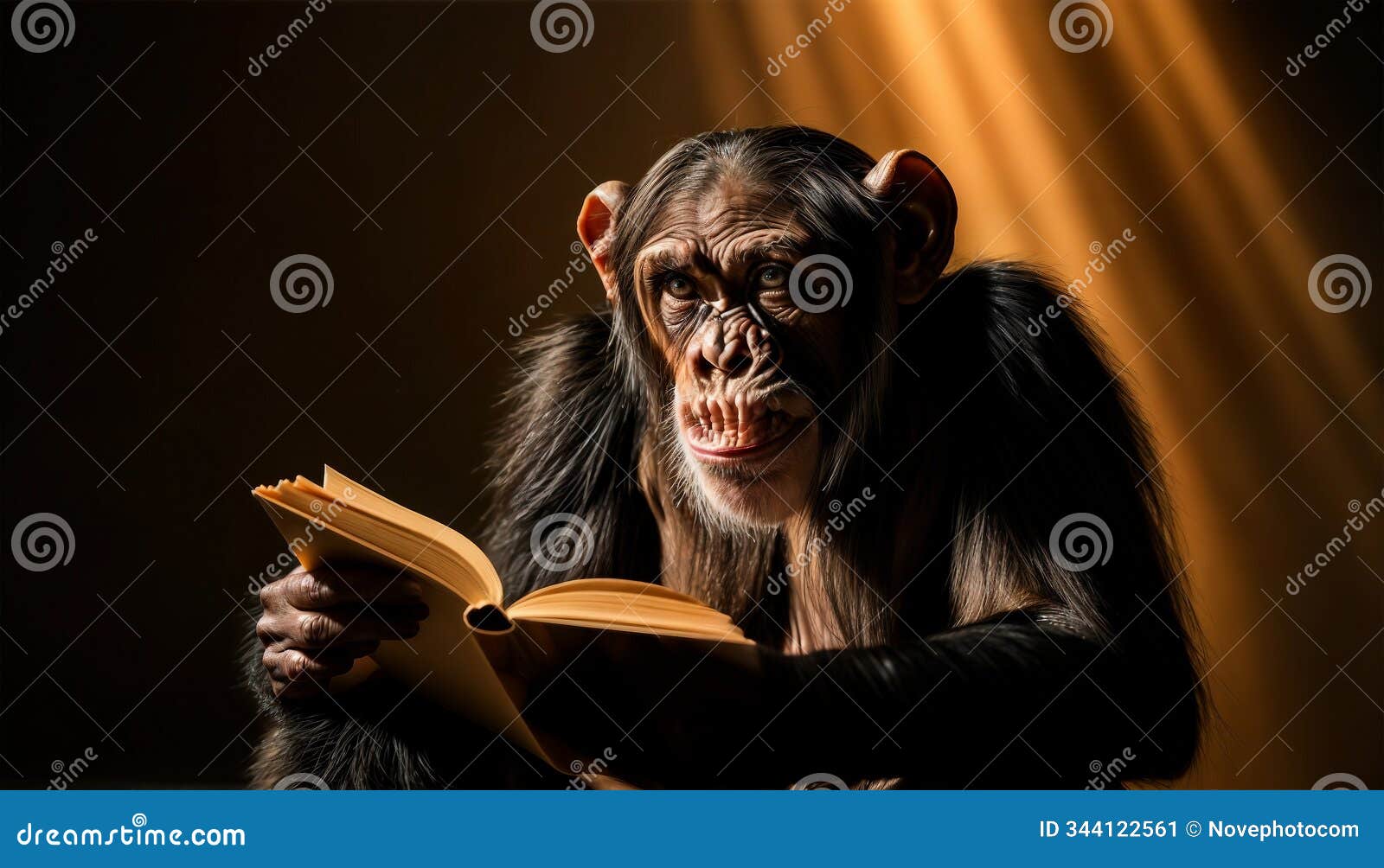Monkey with a Book. Monkey Chimpanzee Reading a Book Stock Illustration ...