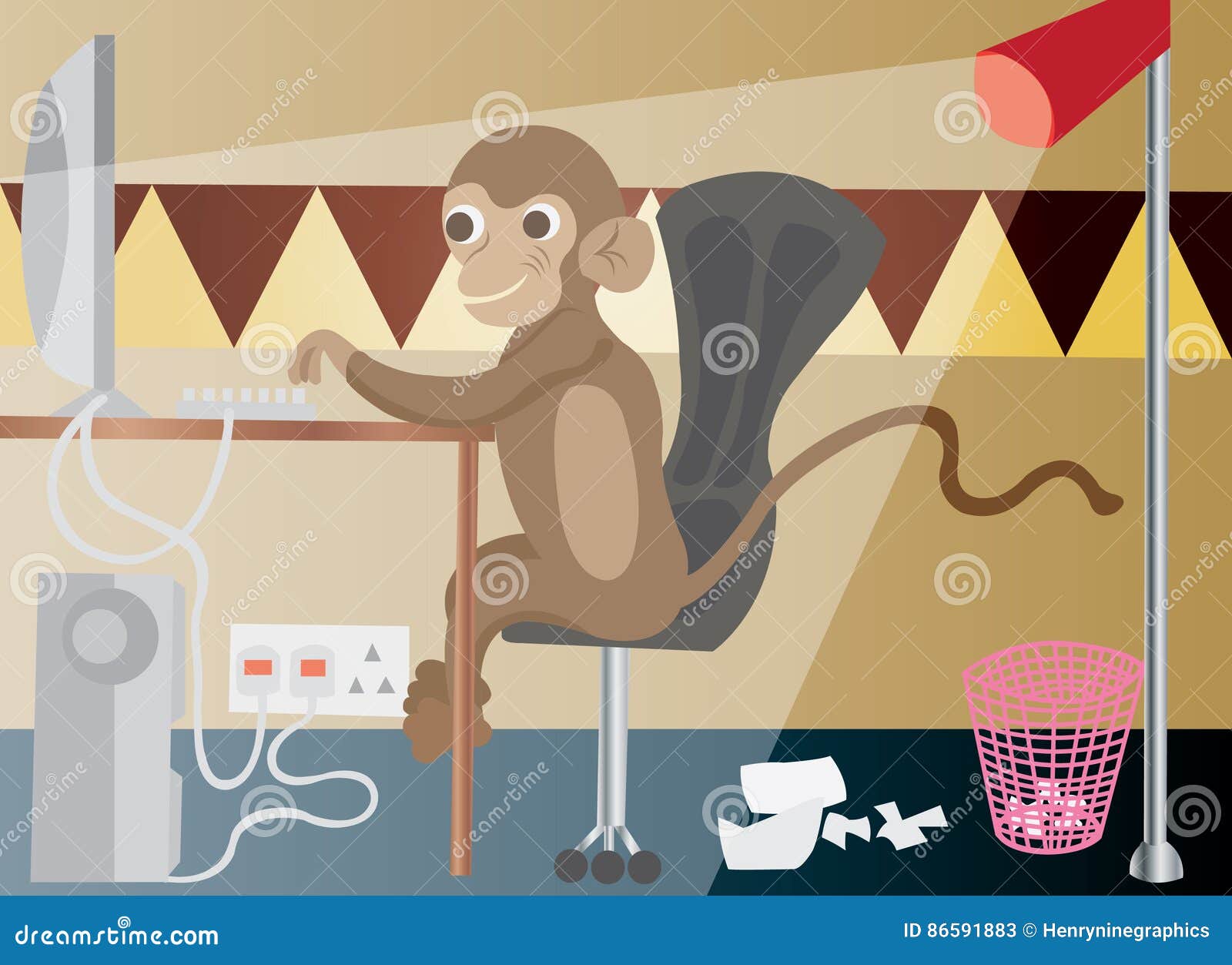 Monkey Boy on Desktop stock vector. Illustration of smart - 86591883