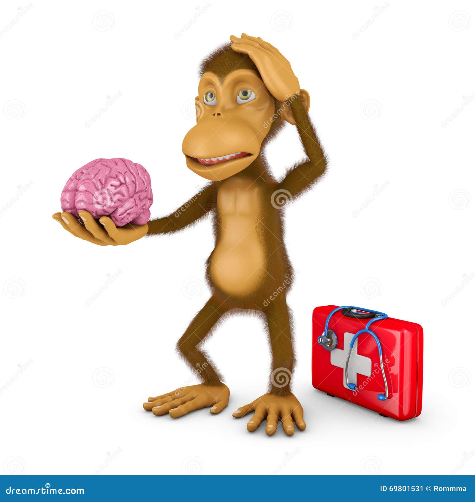 Monkey with brain stock illustration. Illustration of human - 69801531