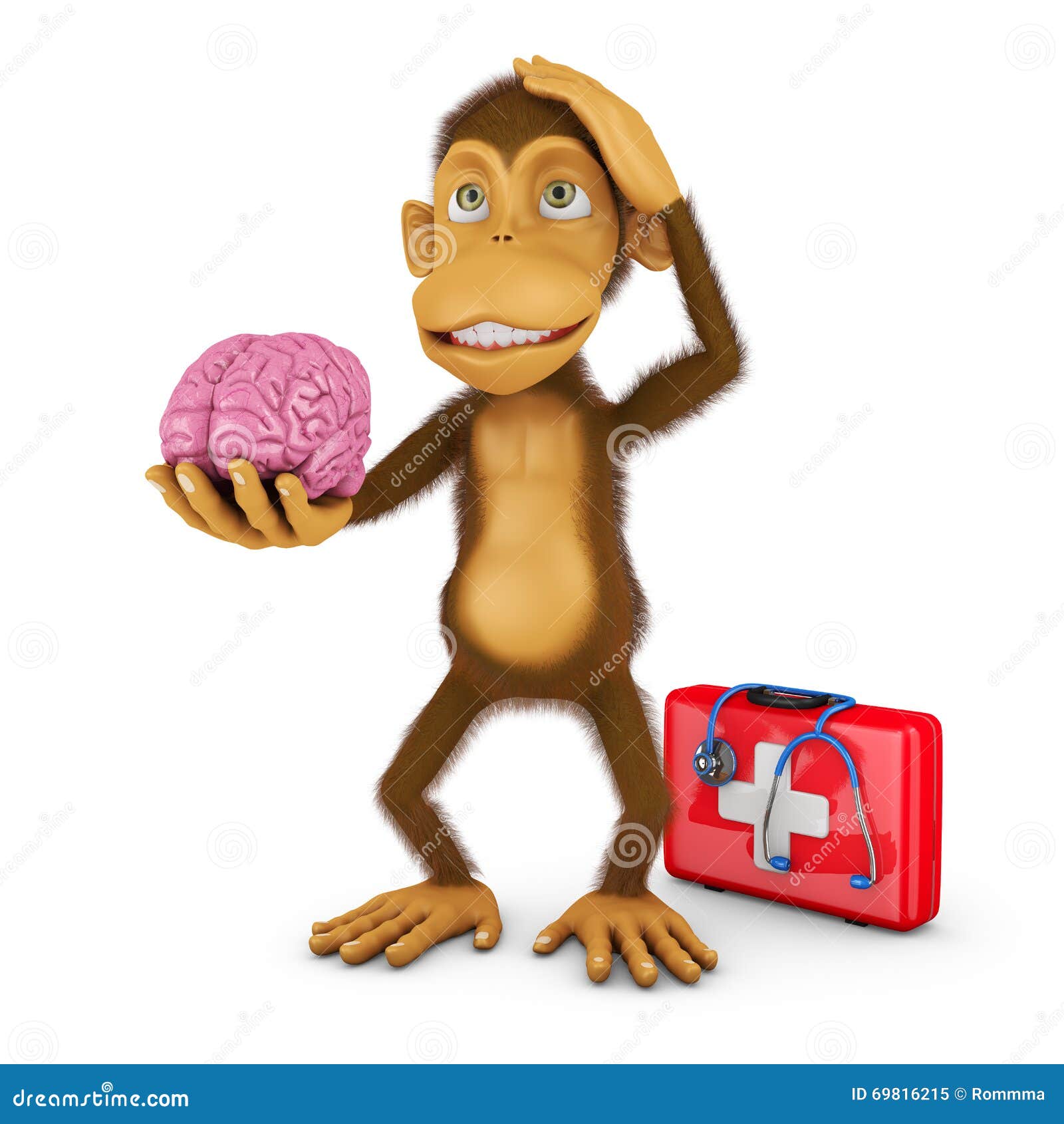 Monkey with brain stock illustration. Illustration of concept - 69816215