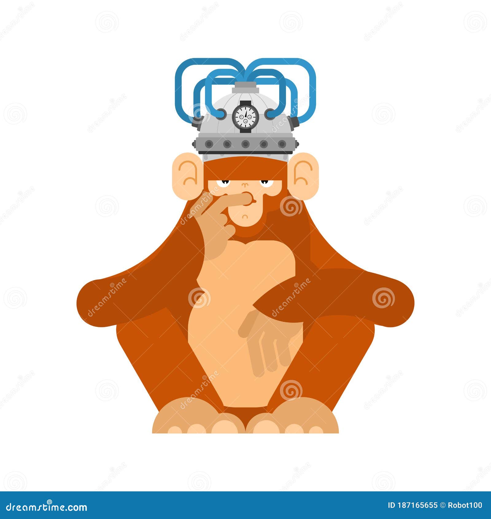 Monkey And Brain Stimulation Helmet. Apparatus Electronic Action On ...